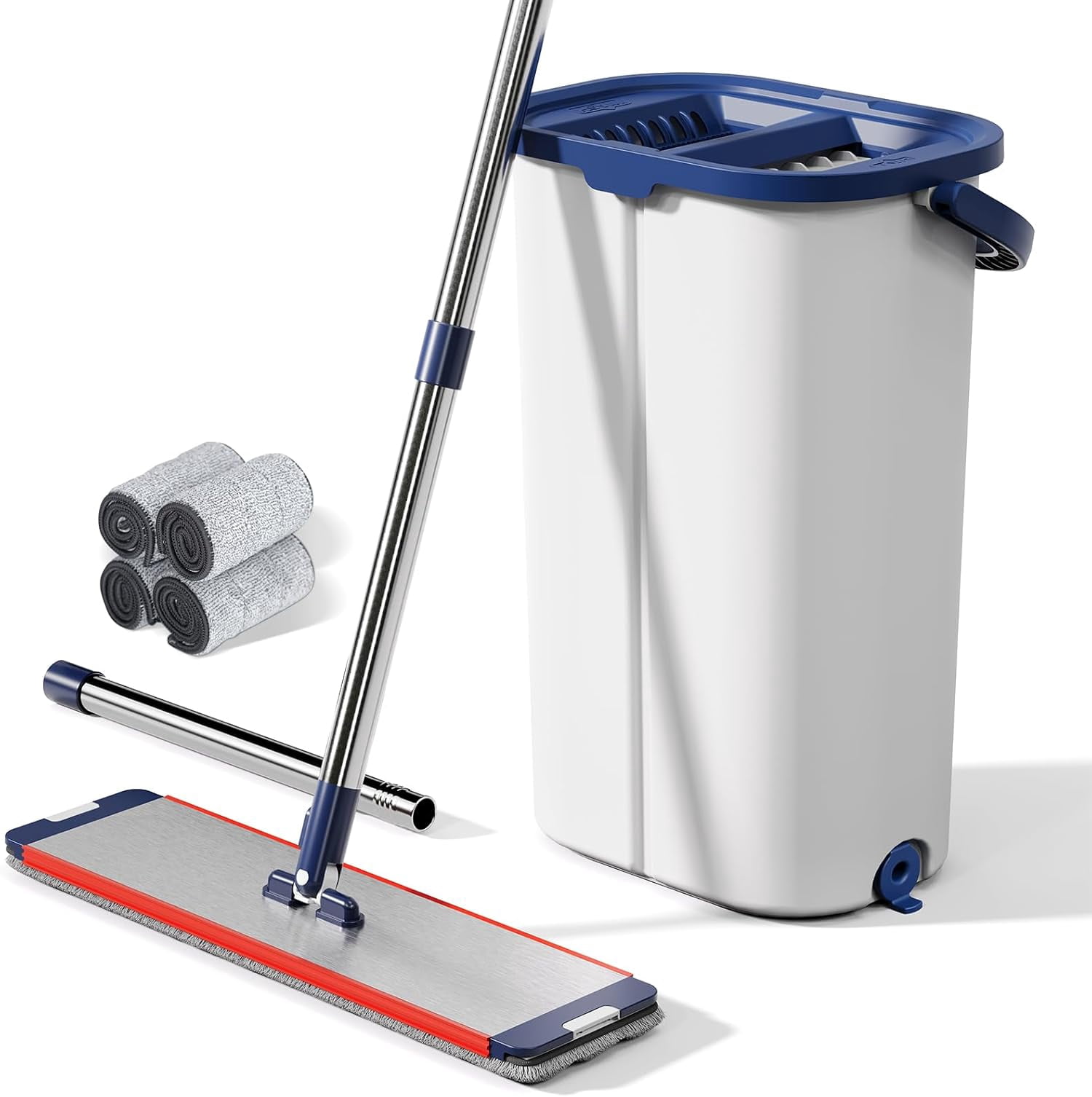 Large Mop and Bucket with Wringer Set for , Hands Free Flat Floor Mop ...