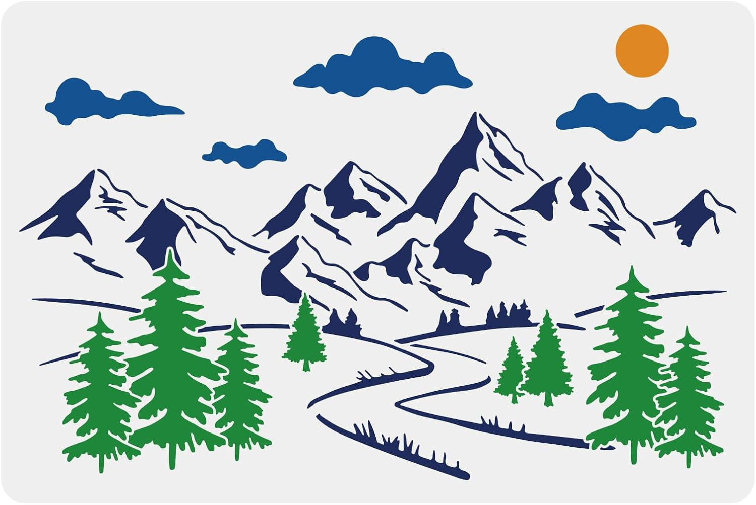 Large Mountain Forest Stencils Forest Landscape Stencil Template 23.6× ...