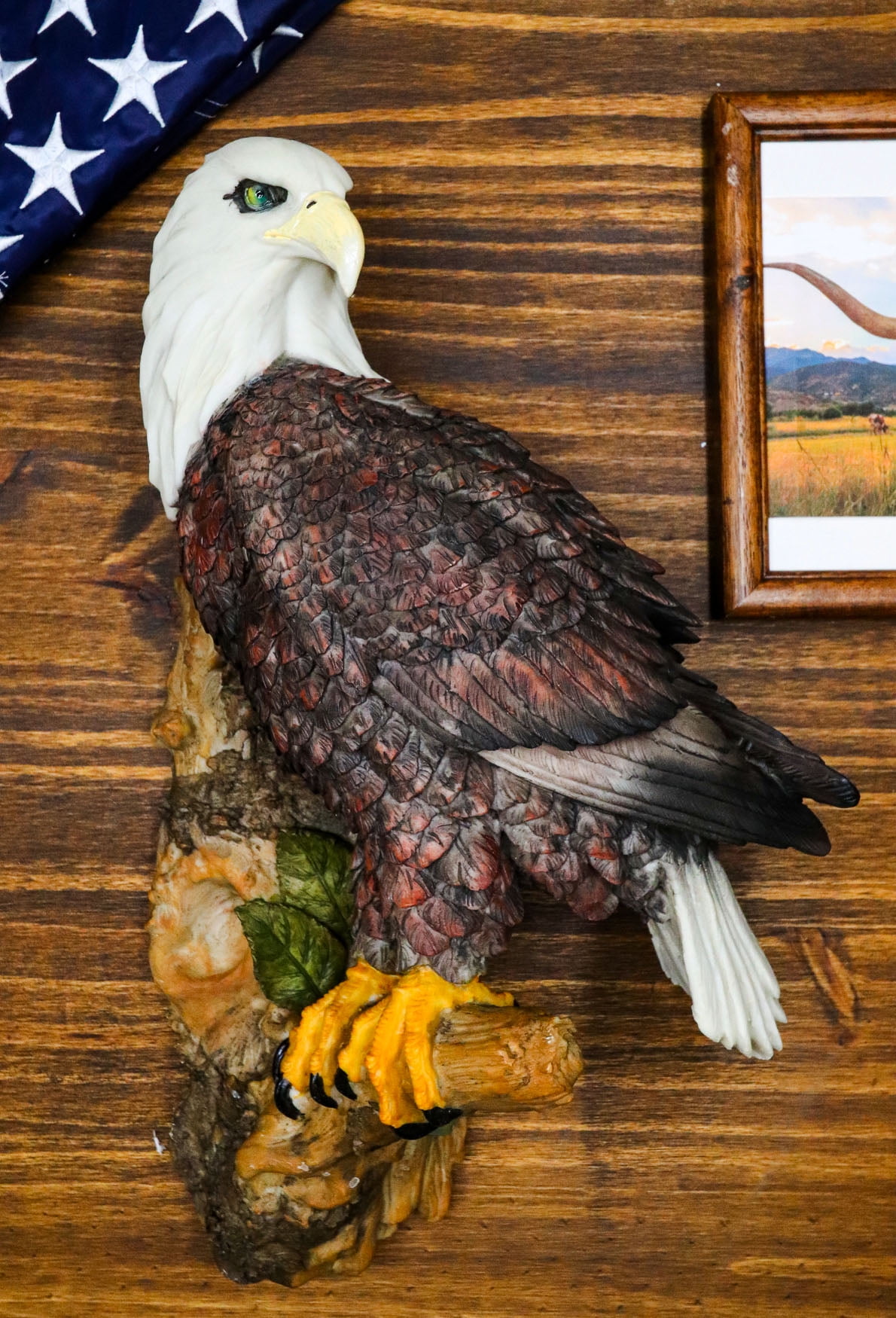 Large Mountain Grand Bald Eagle Perching On Tree Branch Wall Decor ...