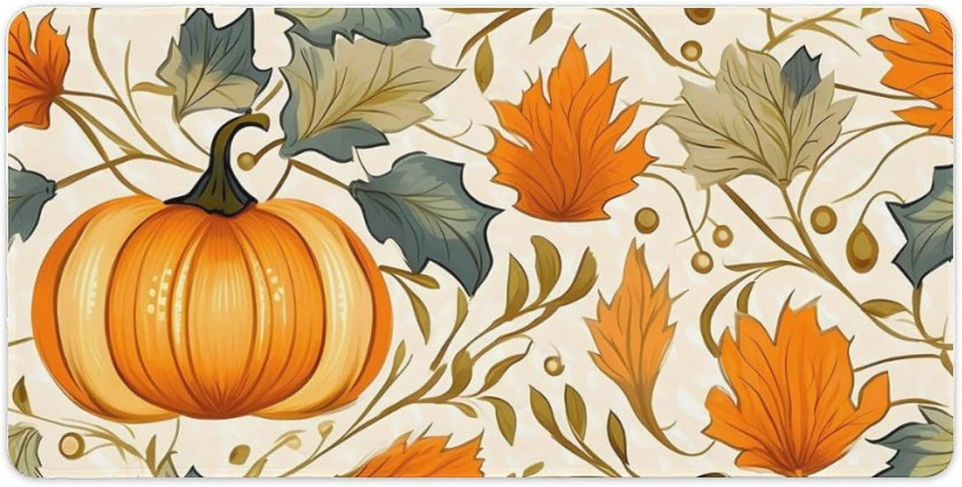 Large Mouse Pad Gaming Autumn Orange Pumpkin Leaves Mouse Mat Desk Pad ...