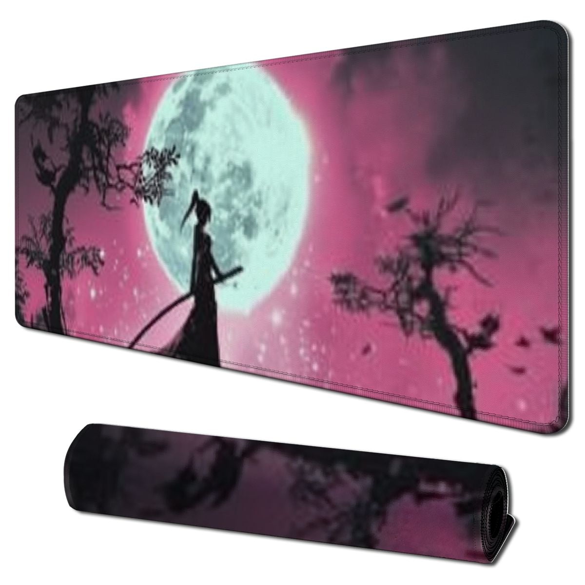 Large Mouse Pad Gaming Japanese Female Samurai Silhouette Anime Pink ...