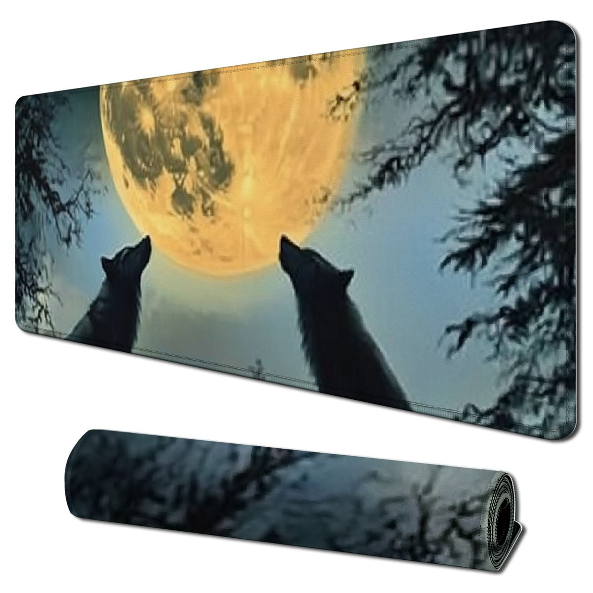 Large Mouse Pad Gaming Mousepad Landscape Moon Wolf Howling Aesthetic ...