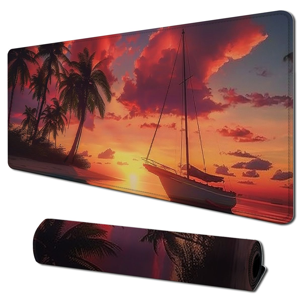 Large Mouse Pad Gaming Mousepad Sunset Tropical Beach Palm Trees Boat ...