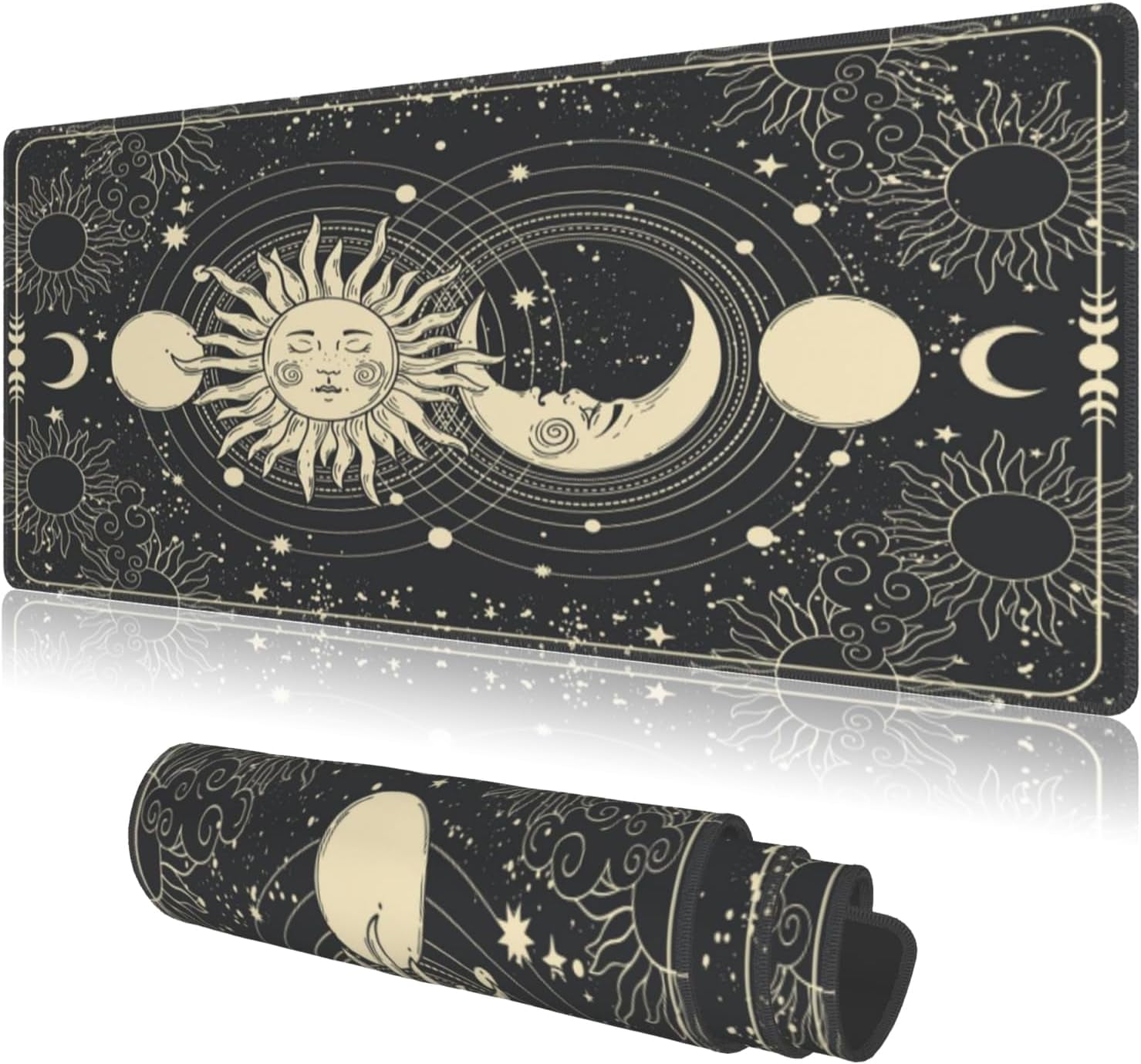 Large Mouse Pads Black Gold Tarot Moon Phases Sun Moon Stars Non-Slip ...