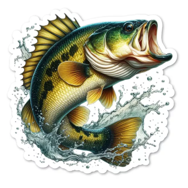 Large Mouth Bass Fish Sticker, Water Resistant, Laptop, Water ...