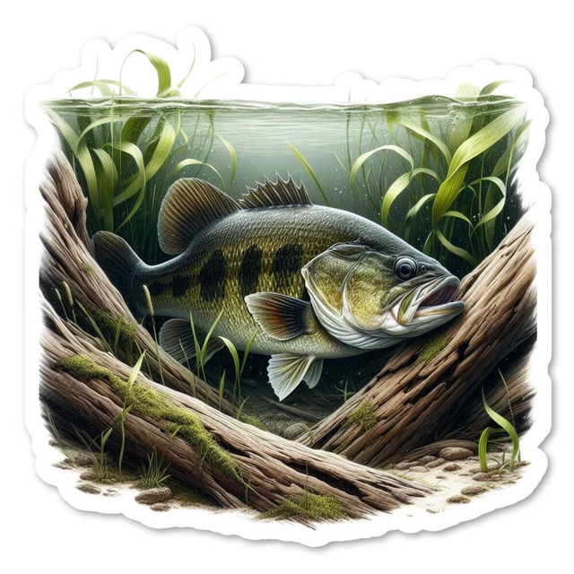 Large Mouth Bass Fish Sticker, Water Resistant, Laptop, Water ...
