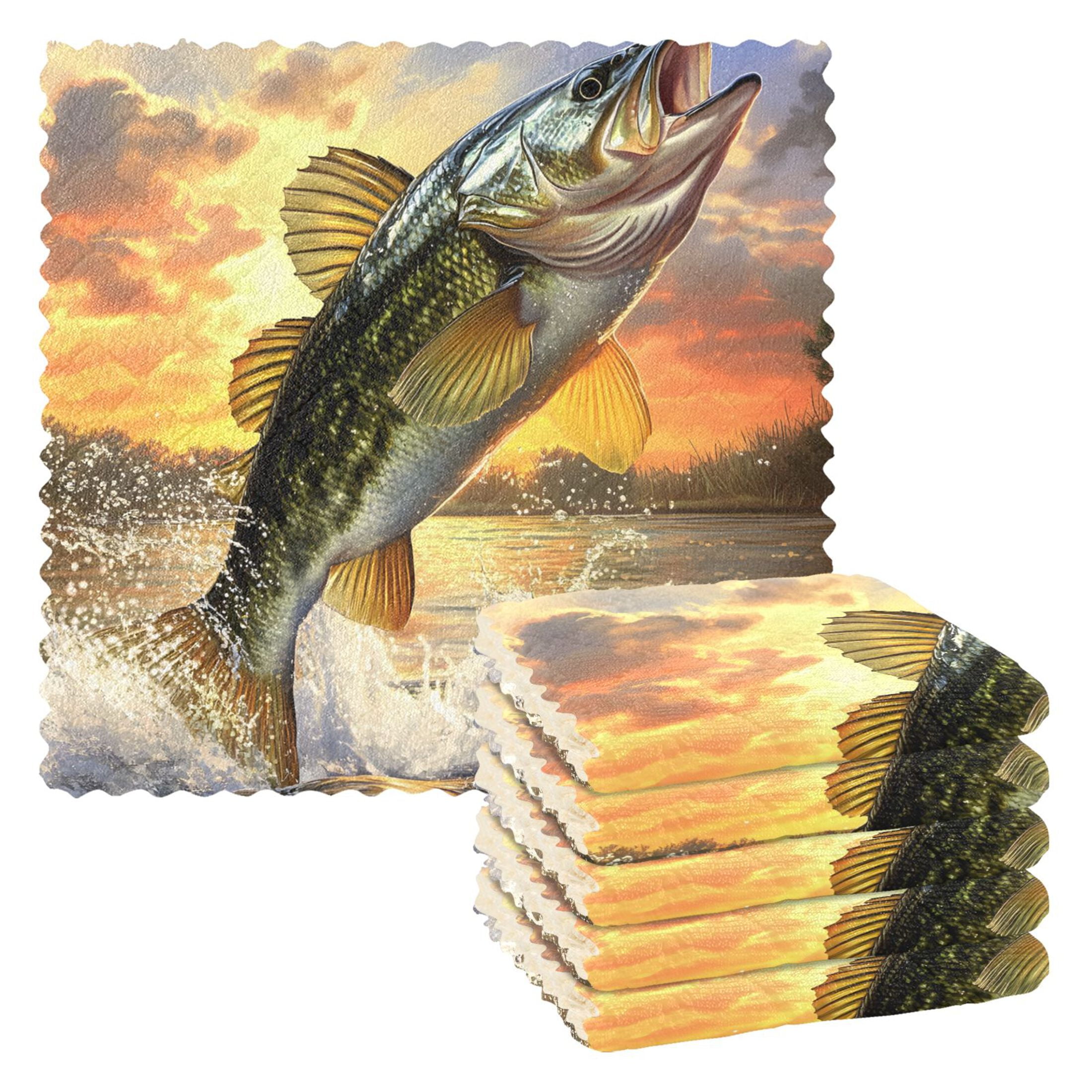 Large Mouth Bass Jumping Kitchen Cloth Dish Towels for Drying Washing ...