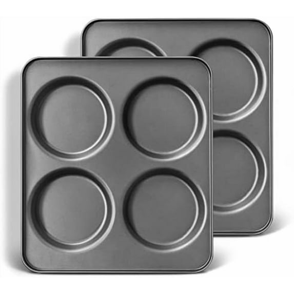Large Muffin Top Pan Set of 2, 4 Cup Nonstick Hamburger Bun Baking Pan ...