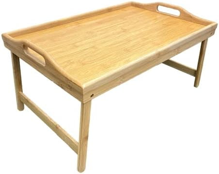 - Large Natural Bed Tray Table With Folding Legs For Eating, Working, Serving, Organizing (20" x ...