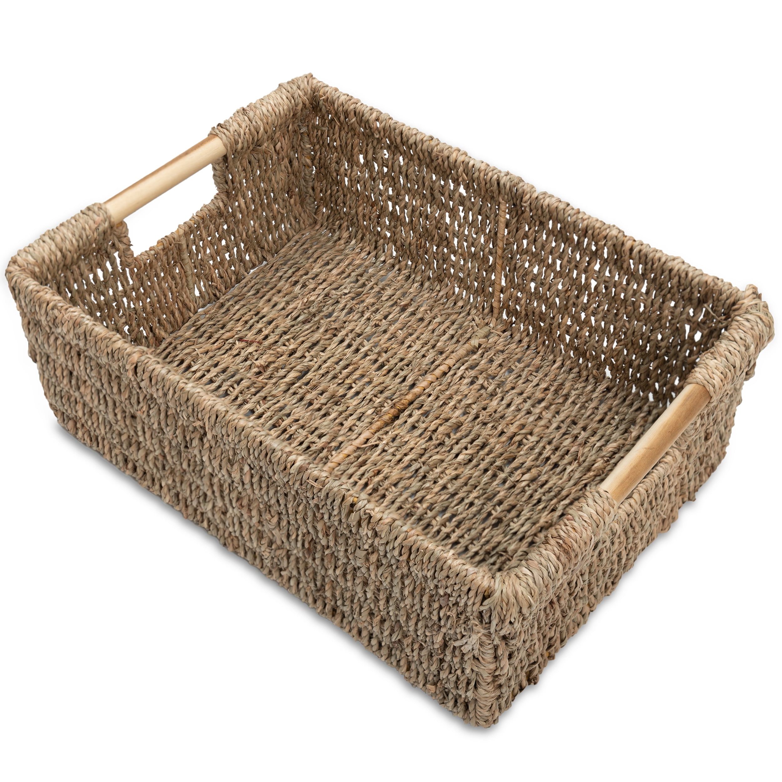 Large Natural Wicker Basket Rectangular with Wooden Handles, Seagrass ...
