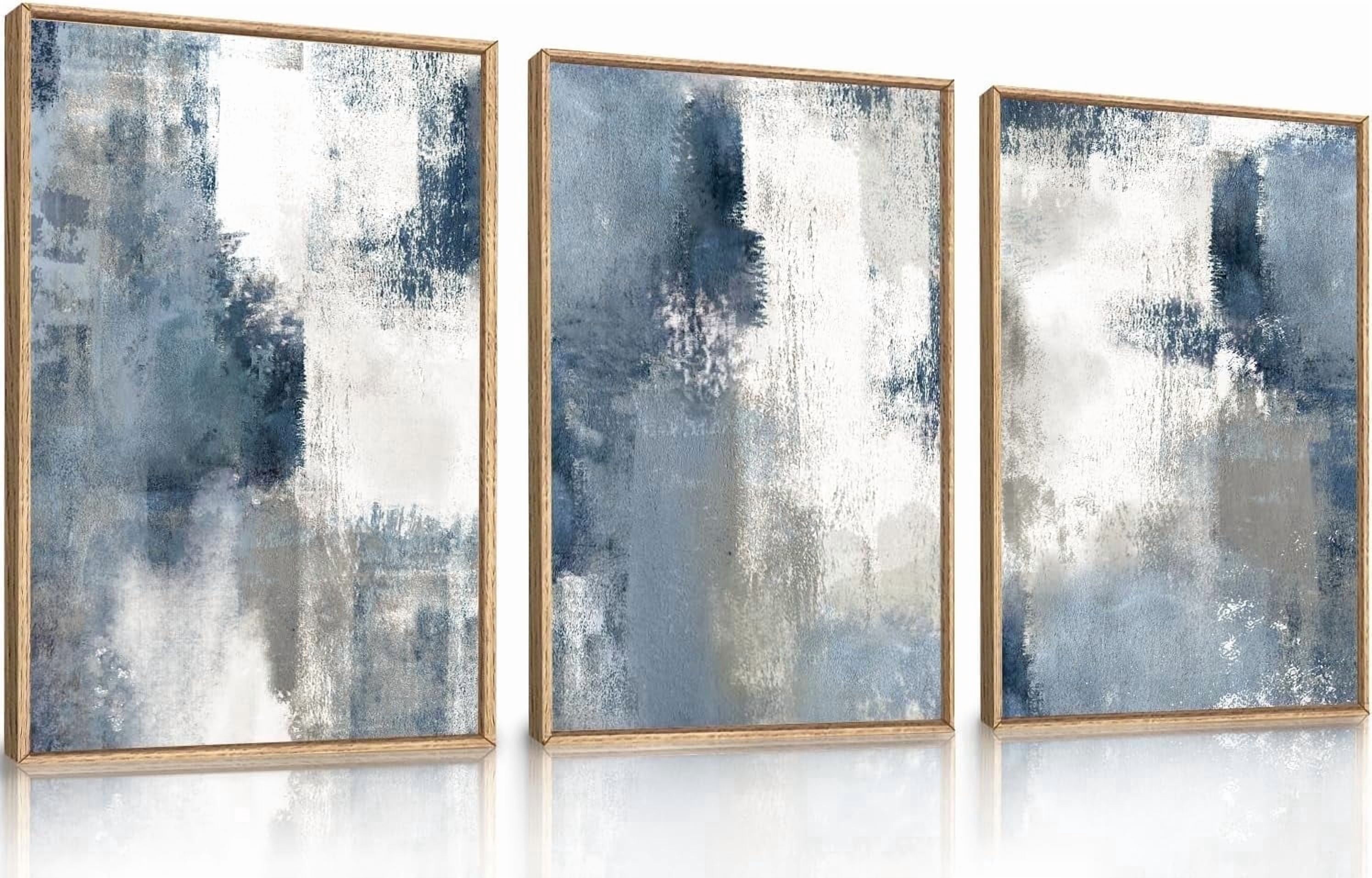 Large Navy Blue and Gray Framed Canvas Wall Art Set,Modern Abstract ...