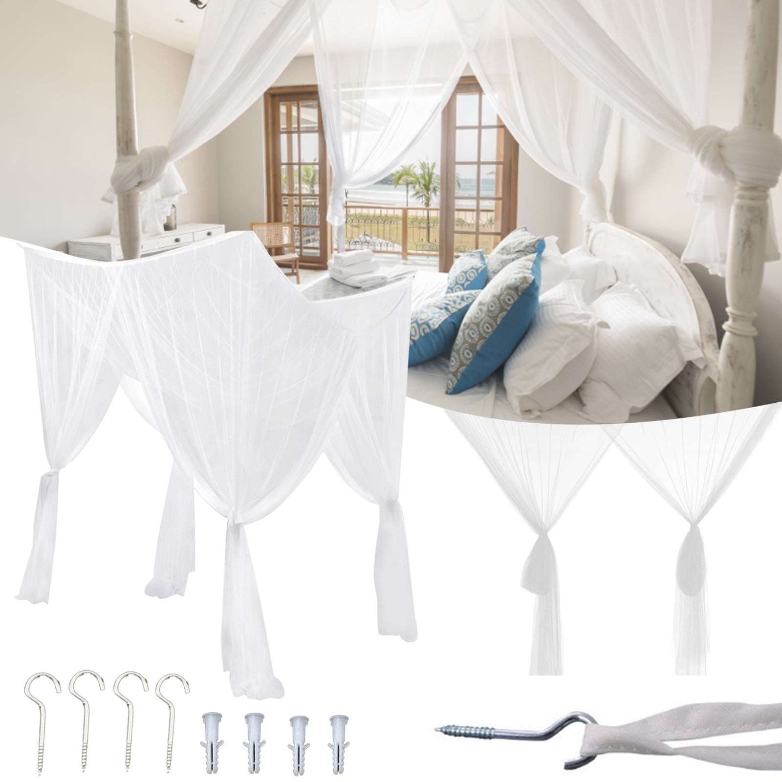 Large Net Bedroom Curtain, Mosquito Net for All Cribs and Beds, White ...