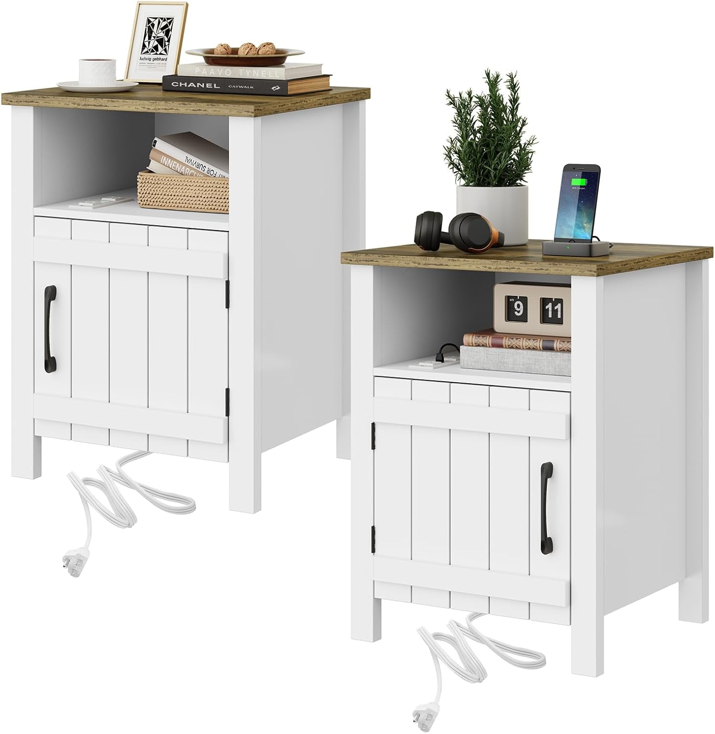 Large Nightstand, End Table with Charging Station, 15.7''Lx17.7''Wx23.6 ...