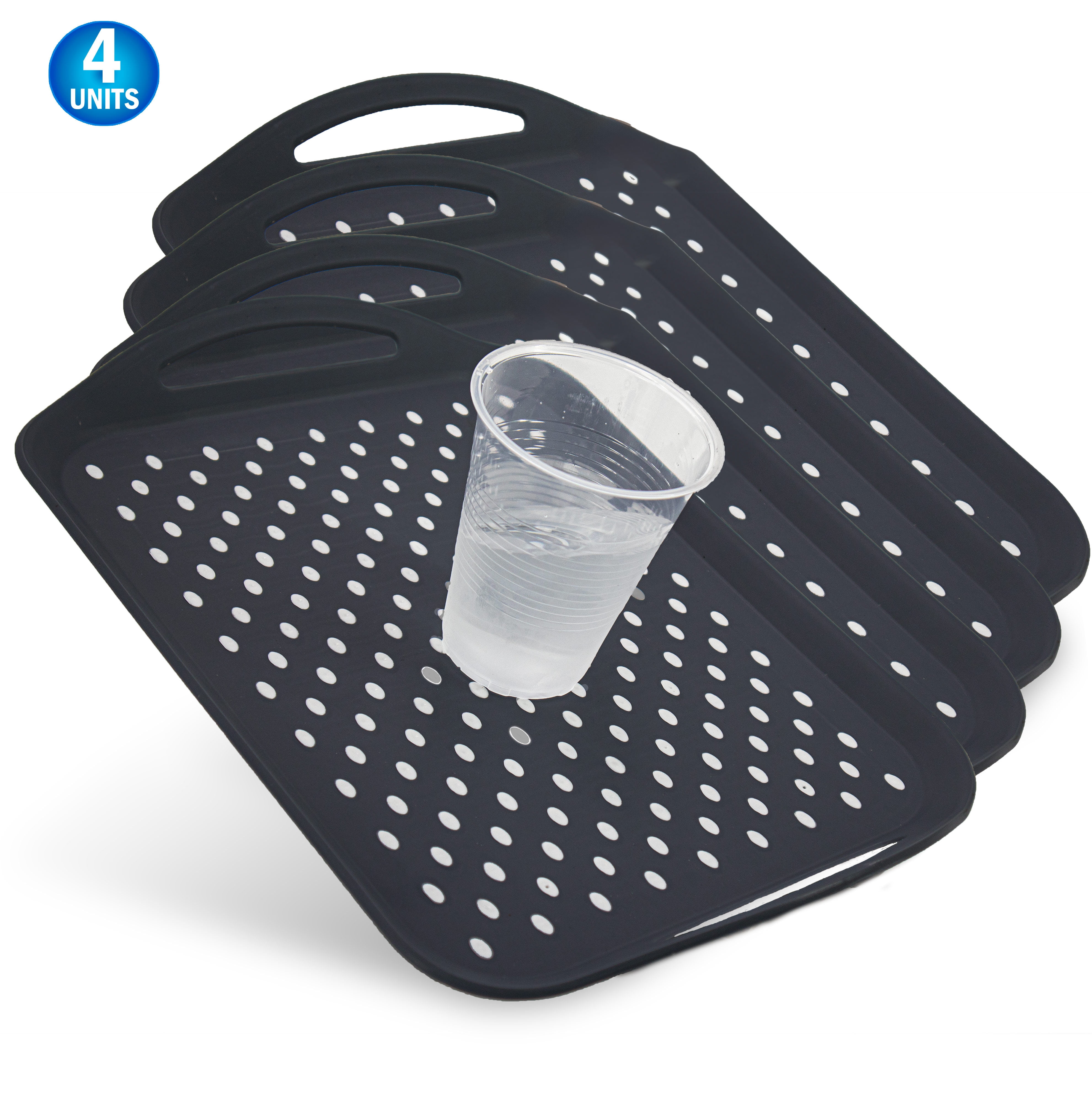 Large Non Slip Serving Tray With Handles - Large 4PC - Rubber Silicone ...
