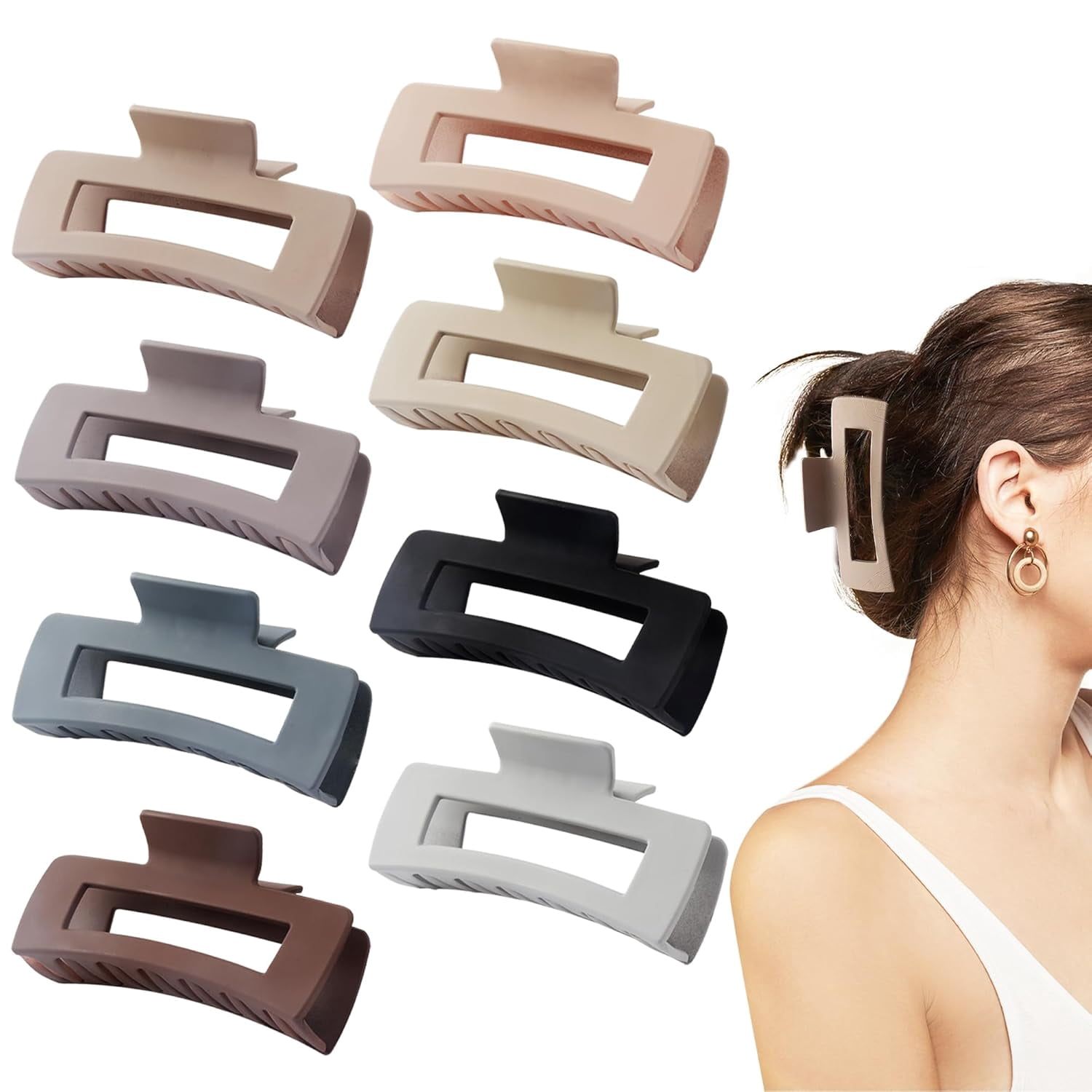Large Nonslip Matte Neutral Claw Hair Clips for Thick, Thin or Curly ...