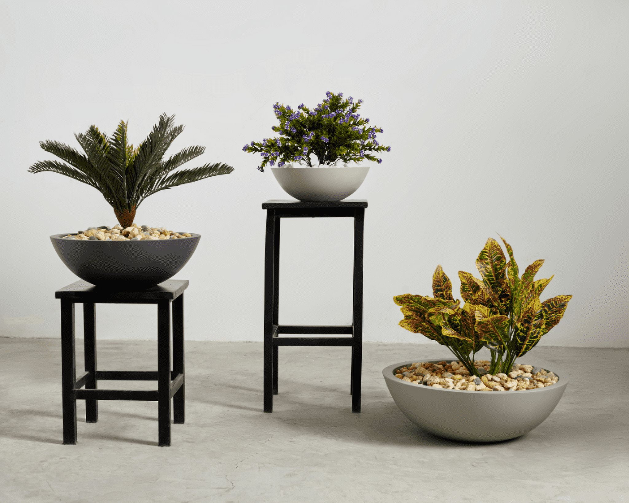 Large Nordic Minimalist Fiberstone Lightweight Round Low Bowl Planter ...