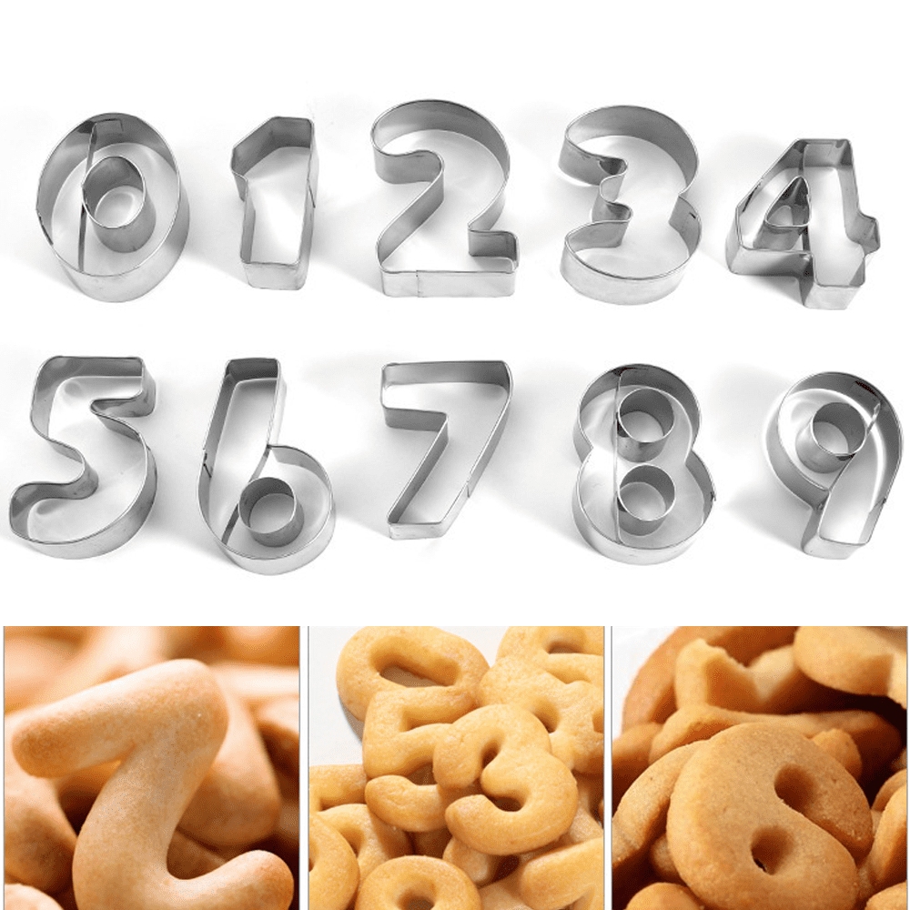 Large Number Cookie Biscuit Cutters Set , 10 Piece Stainless Steel ...