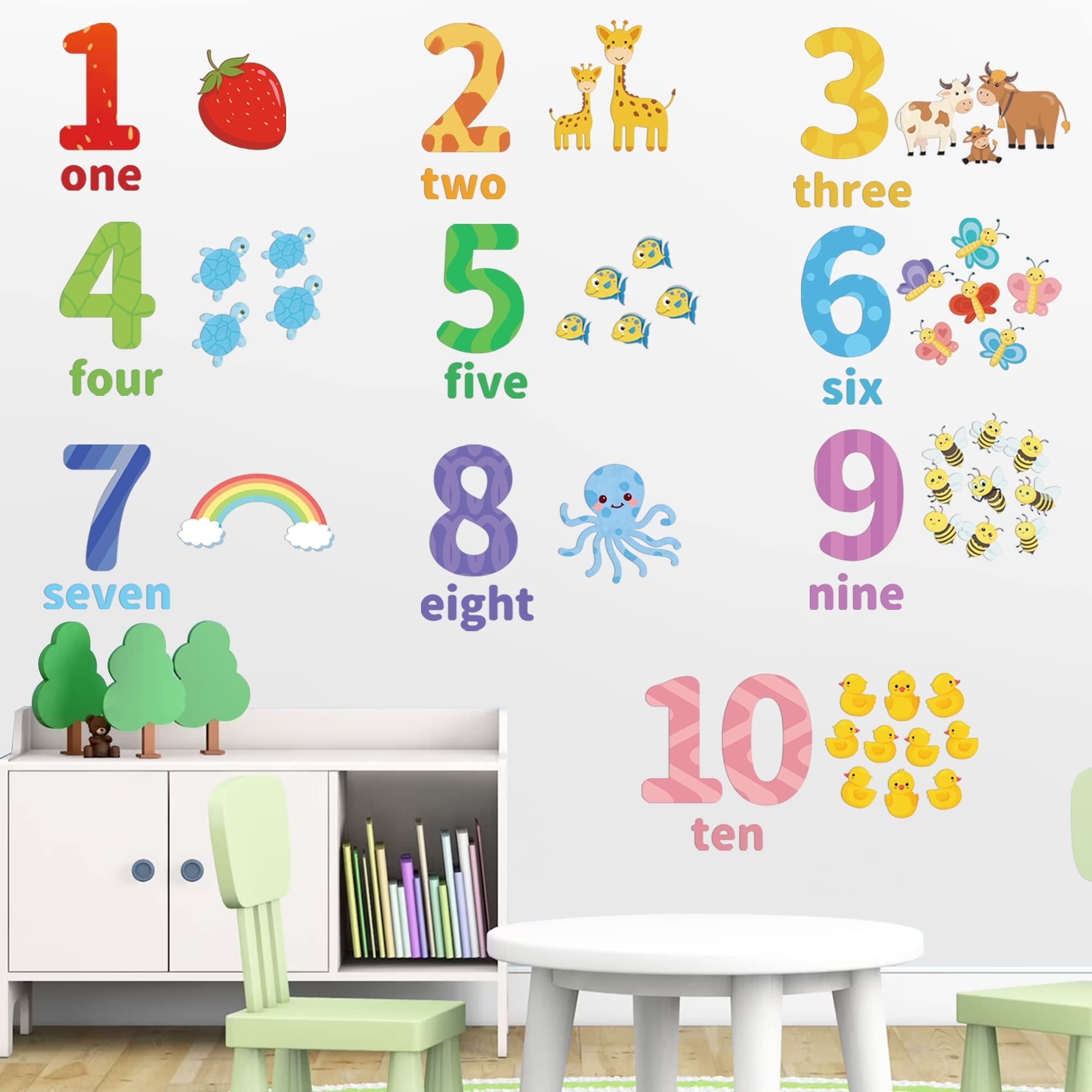 Neasyth Large Number Wall Decals Animal Numbers Educational Learning ...