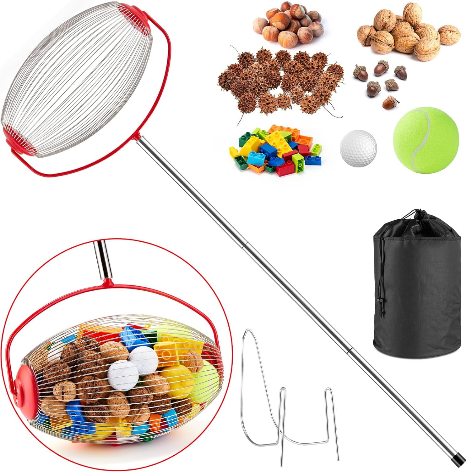 Large Nut Gatherer Rolling,Acorn Picker Upper Roller Adjustable ...