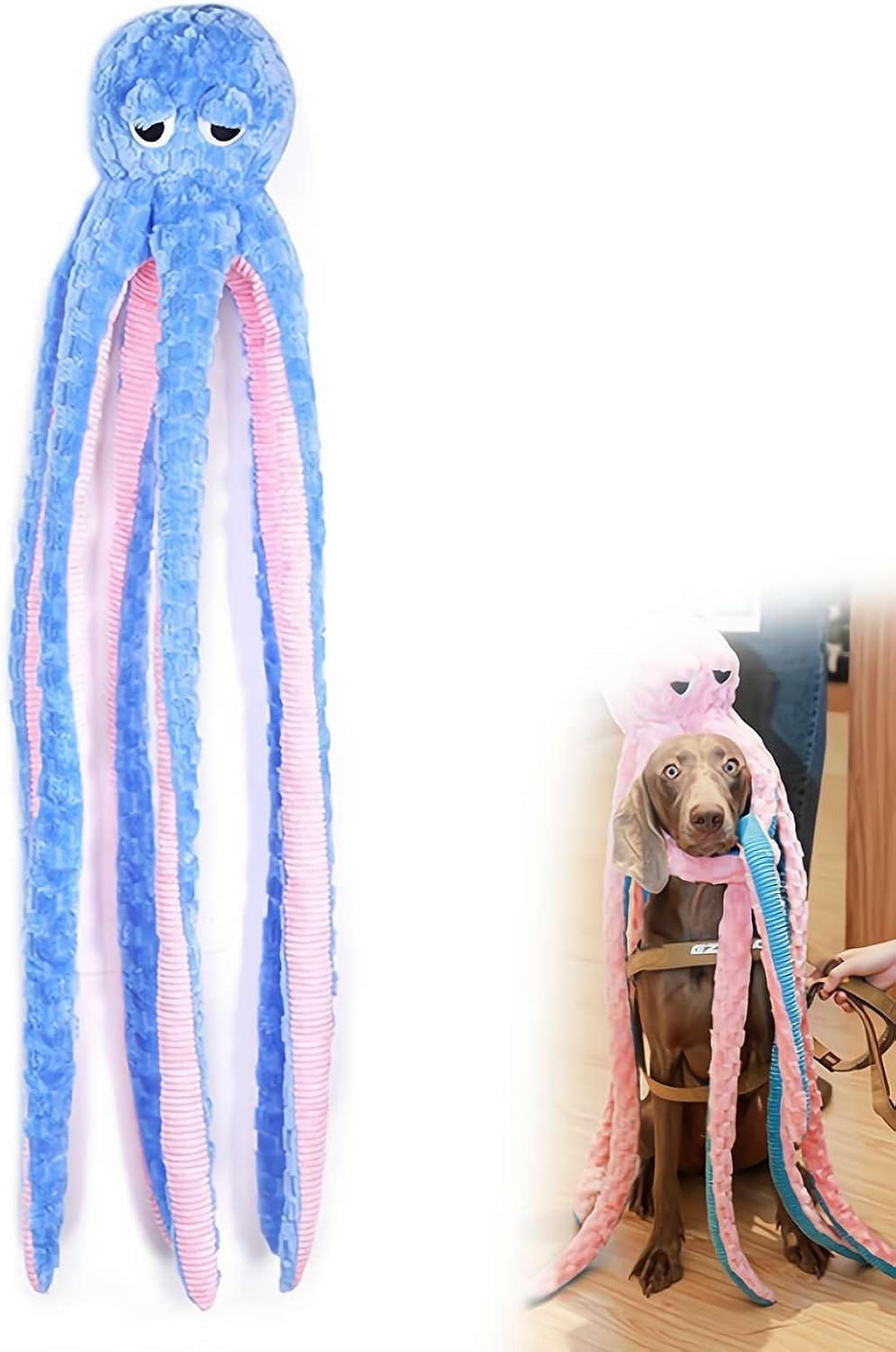 Large Octopus Squeaky Dog Toy, 40 Inch Plush Chew Toy for Aggressive ...