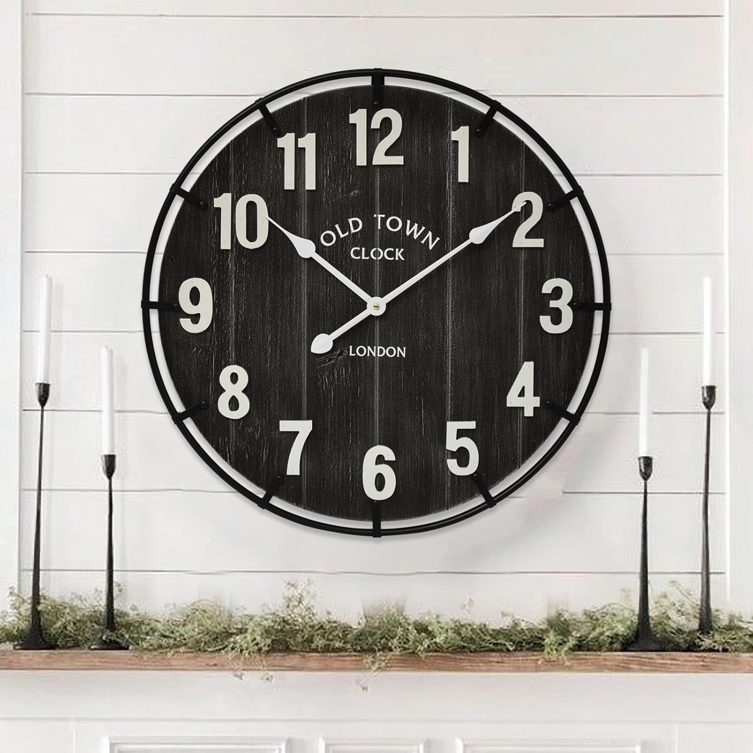 Large Old Town Farmhouse Wall Clock 24 Inch Rustic Antique Wood with ...