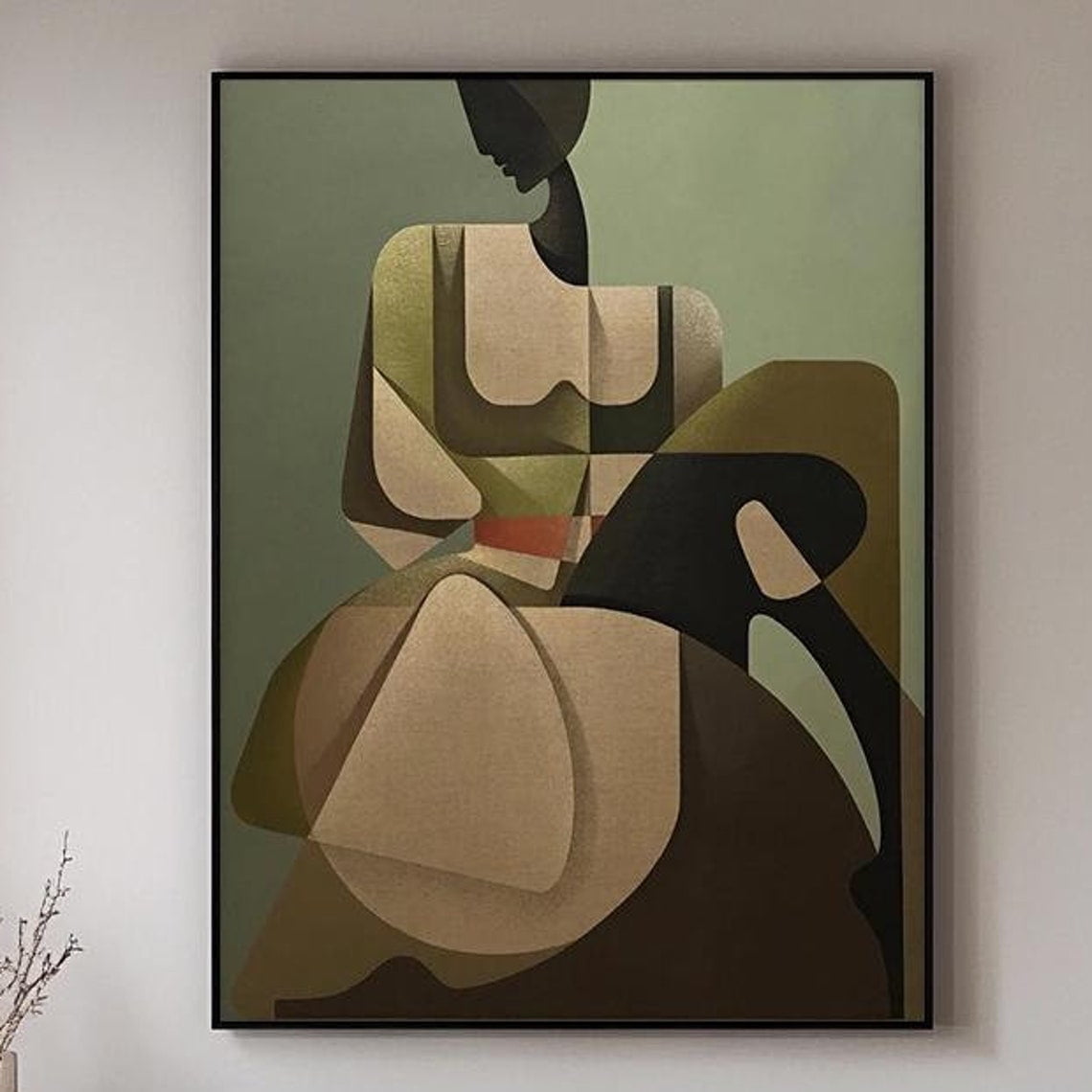 Large Olive Green Figure Wall Painting Abstract Figure Painting Sage ...
