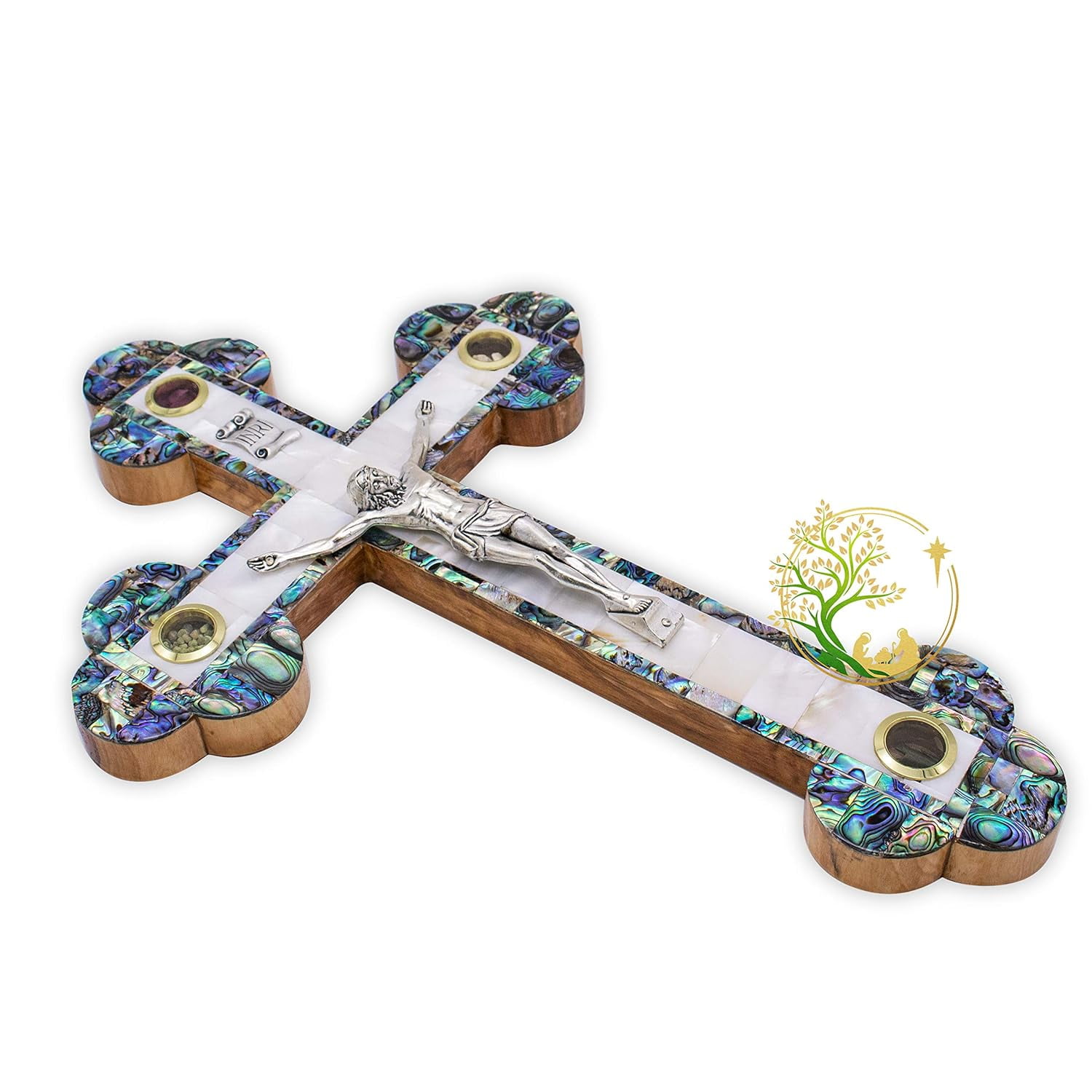 Large Olive Wood Catholic Wall Hanging Crucifix with Mother of Pearl ...