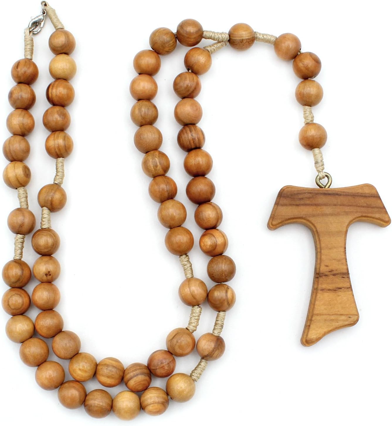 Large Olive Wood Rosary Necklace for Men Tau Cross - Handmade Catholic ...