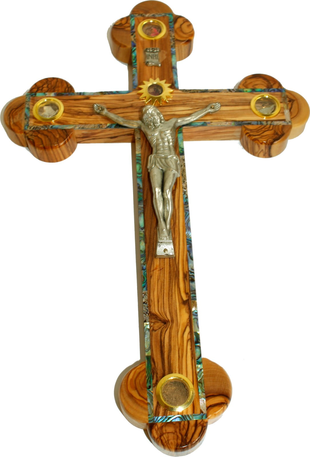 Large Olive wood 14 Stations Budded Orthodox Crucifix with 5 Holy Land ...