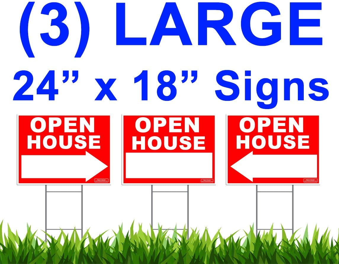 Signs'R Us Large Open House Sign Kit - 3 Pack with Tall Metal Stands ...