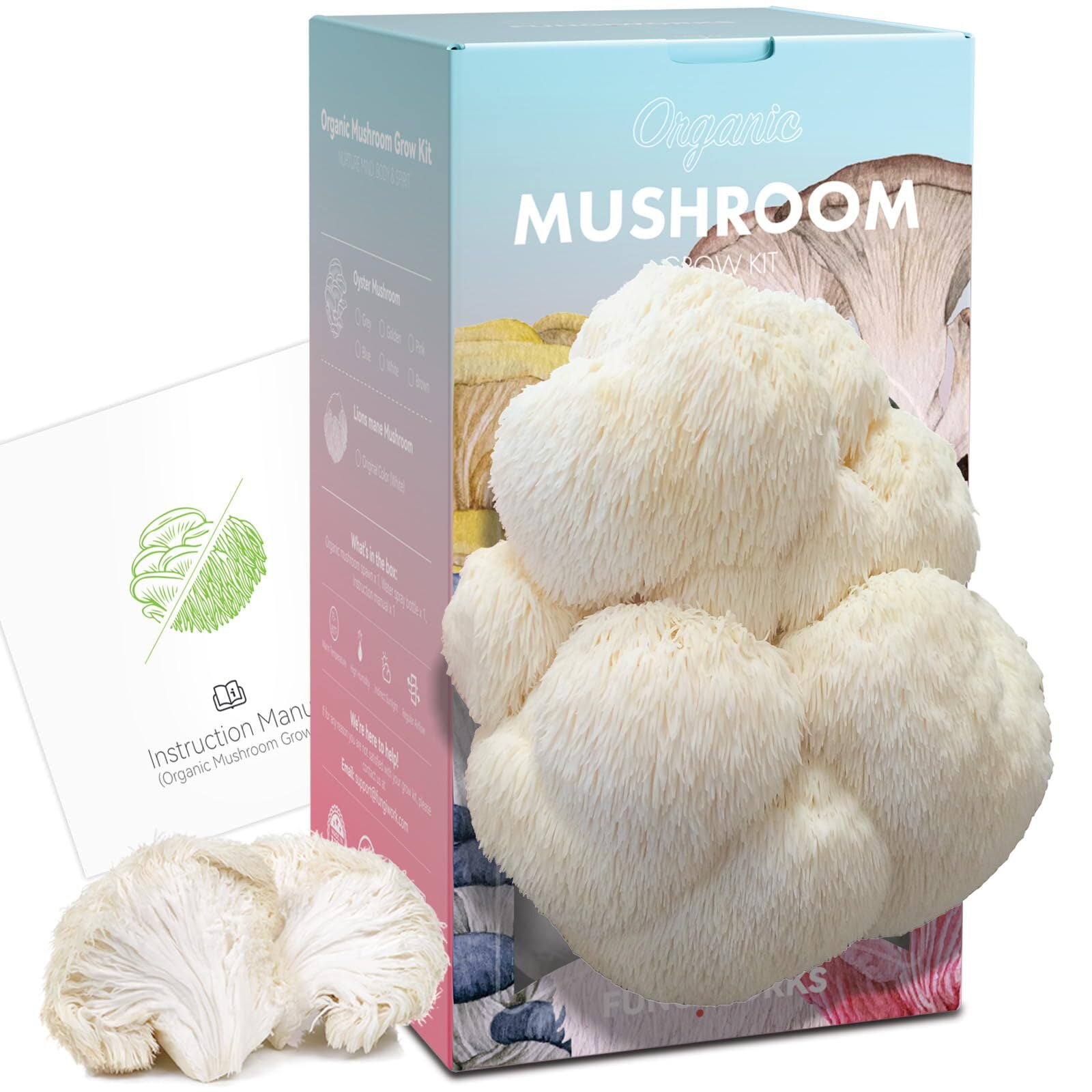 Large Organic Lion's Mane Mushroom Growing Kit (4lbs), Double-Side ...