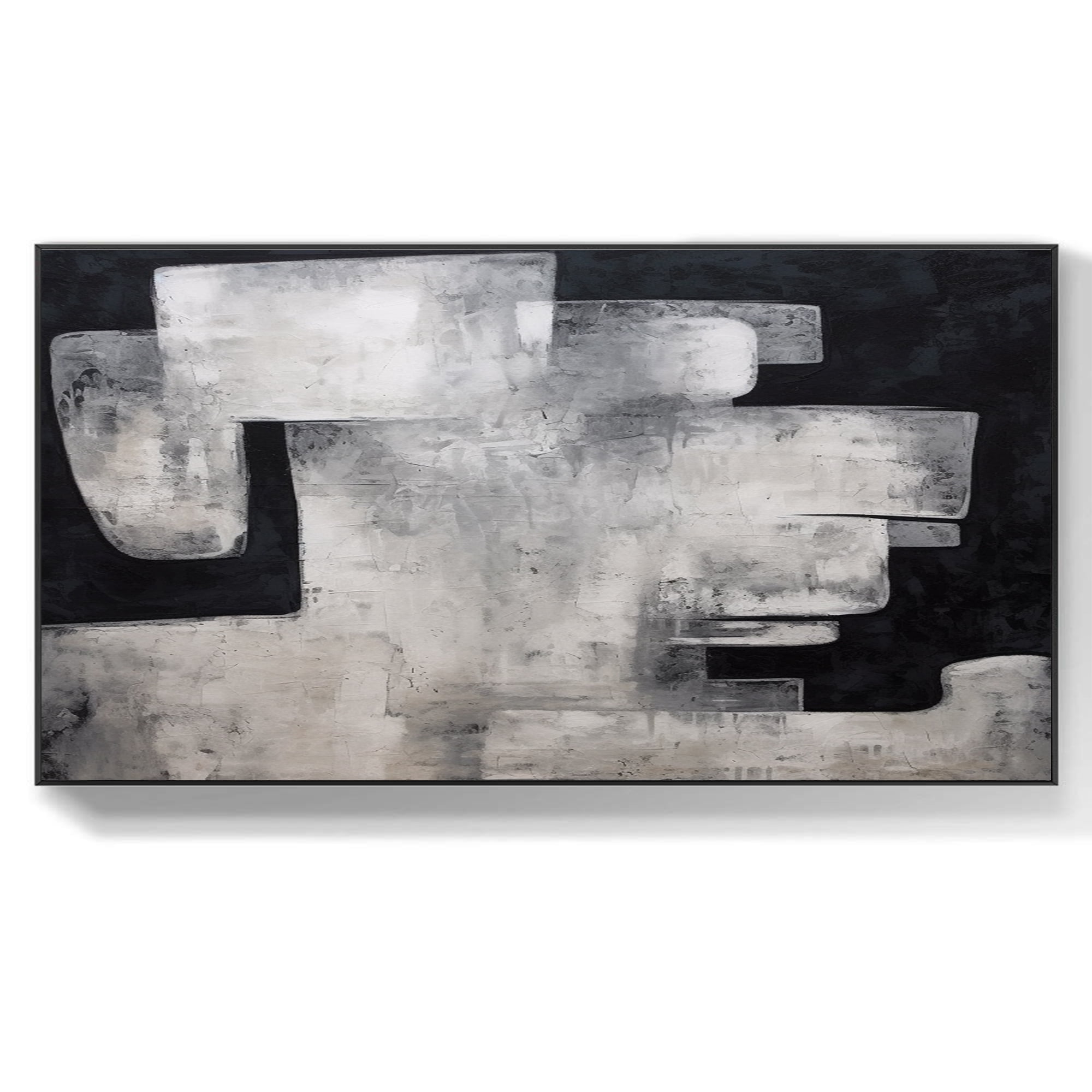Large Original Black and White Abstract Oil Painting Minimalist Wabi ...