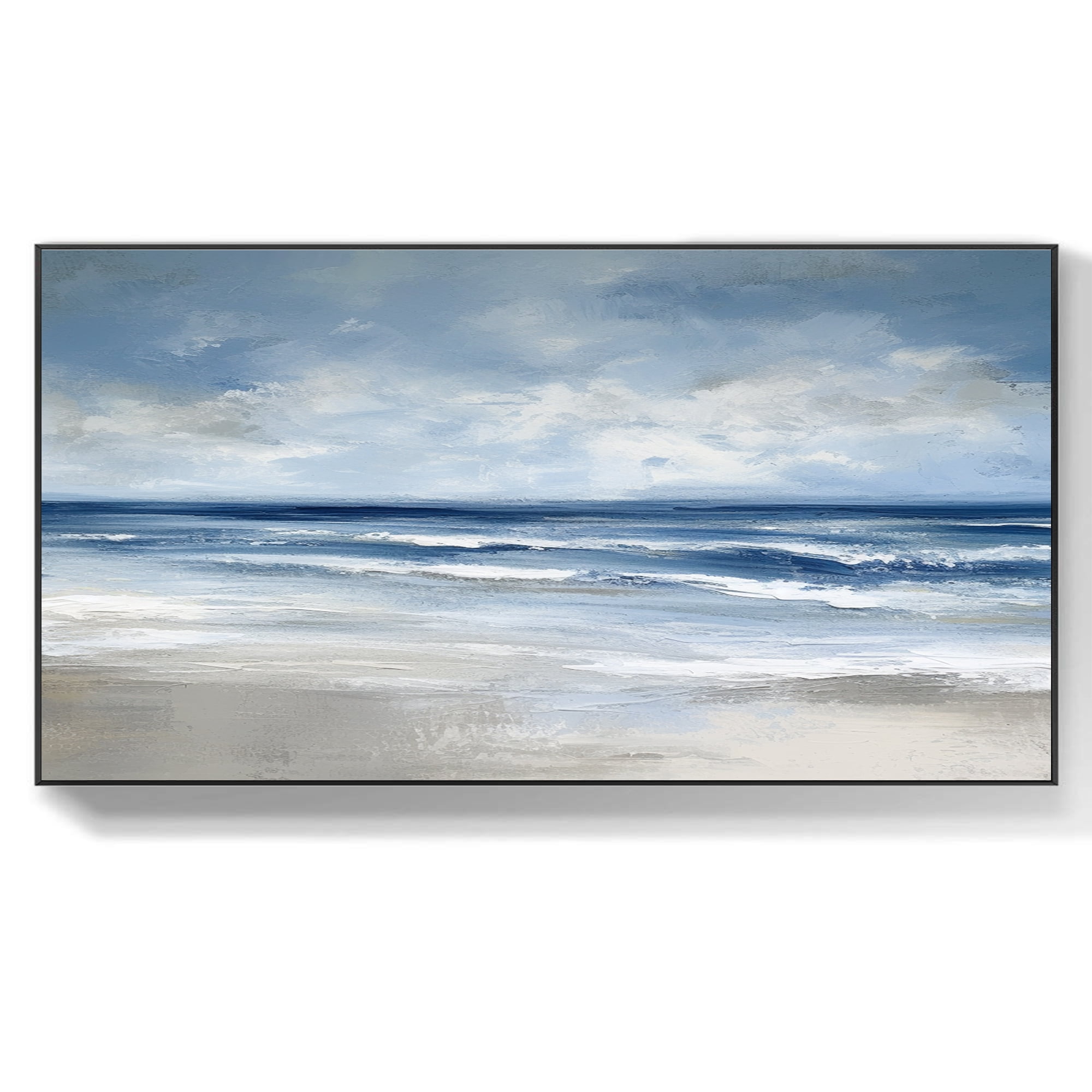 Large Original Blue Ocean Abstract Oil Painting On Canvas Seascape Wall ...