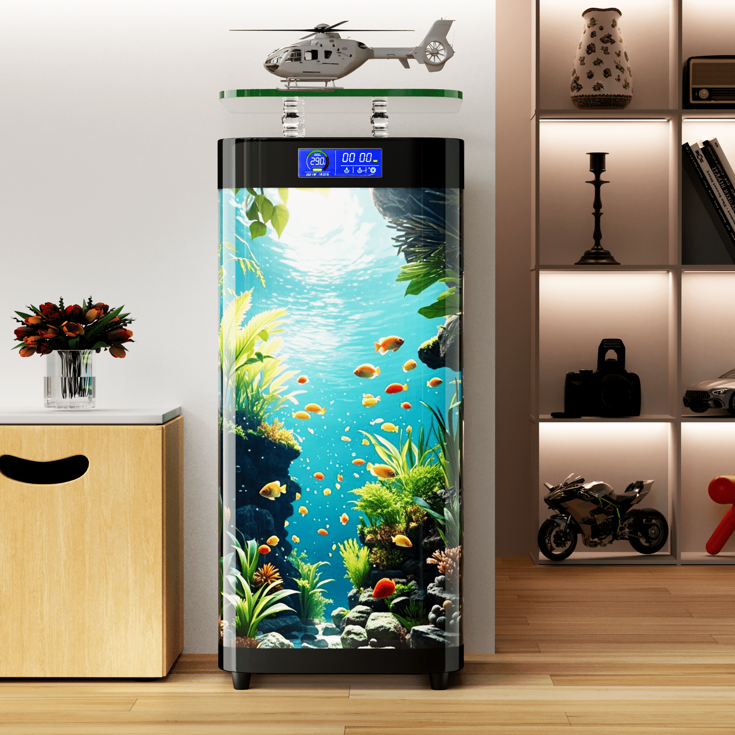 Large Ornamental Fish Tank 19.7W x 45.3H with Glass bar on top ...