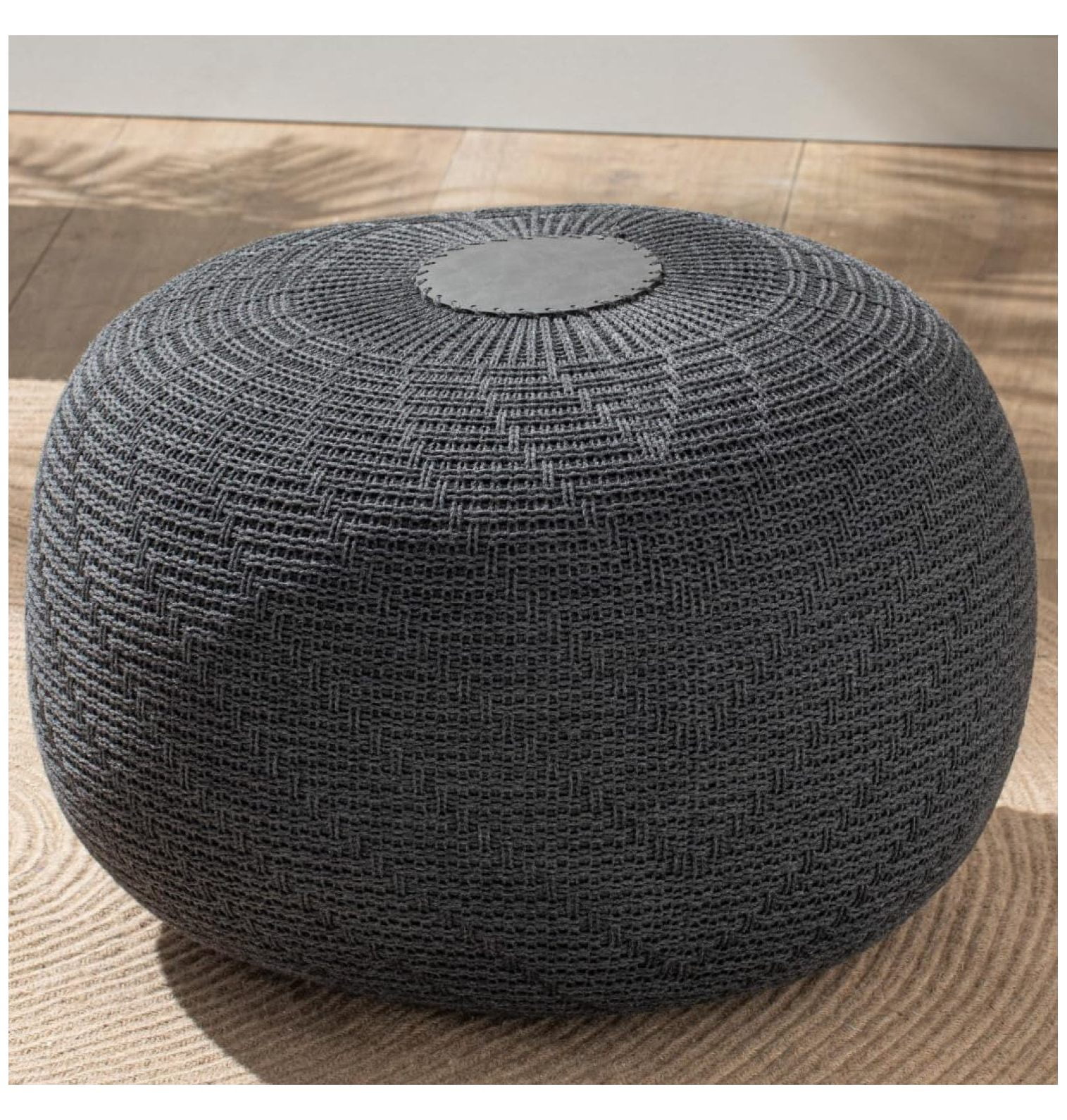 Large Ottoman Foot Stool, Knitted Foot Rest, Round Pouf Chair, Modern ...