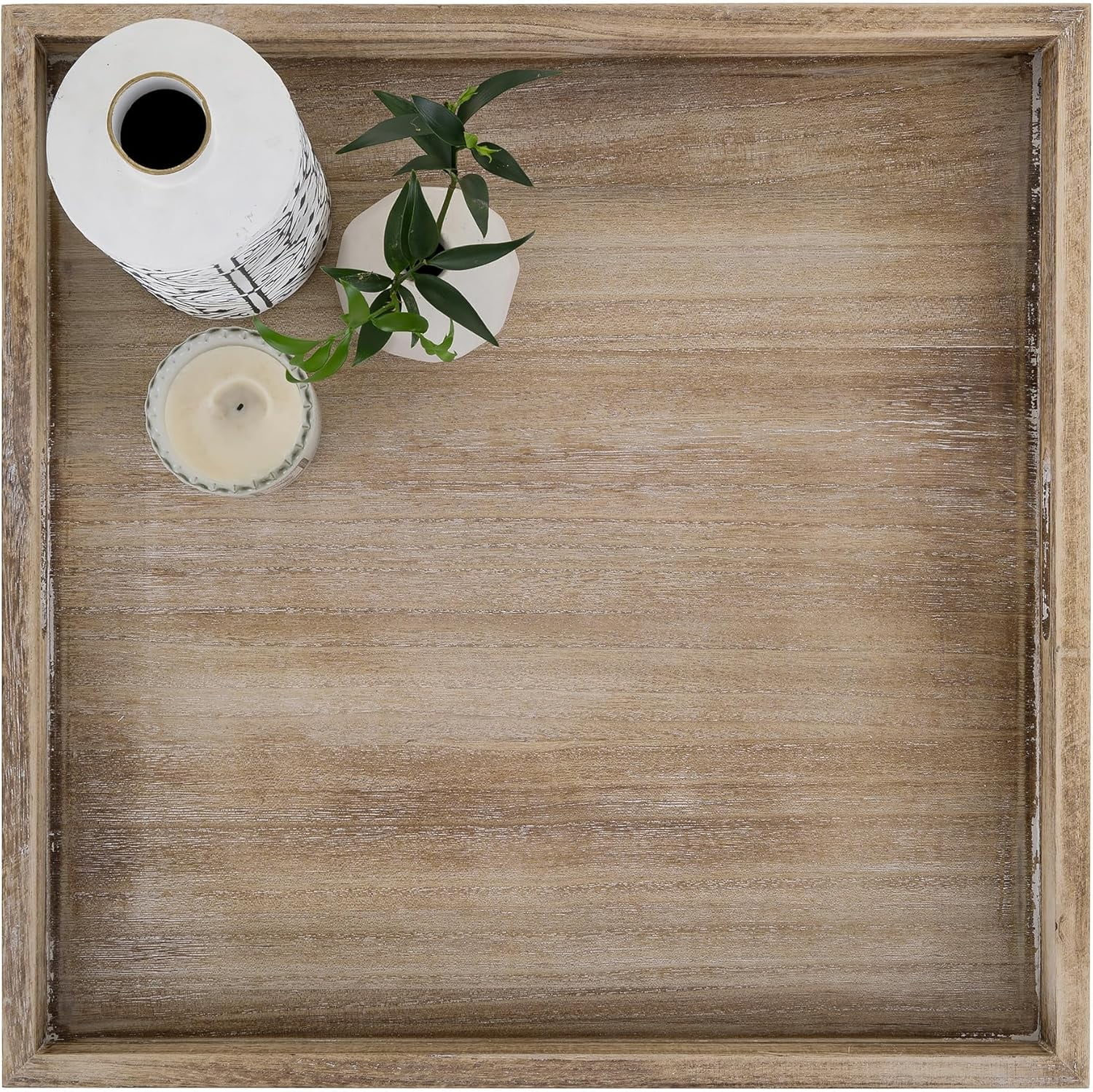 Large Ottoman Serving Tray: Wood Coffee Table Trays with Handles 20 ...