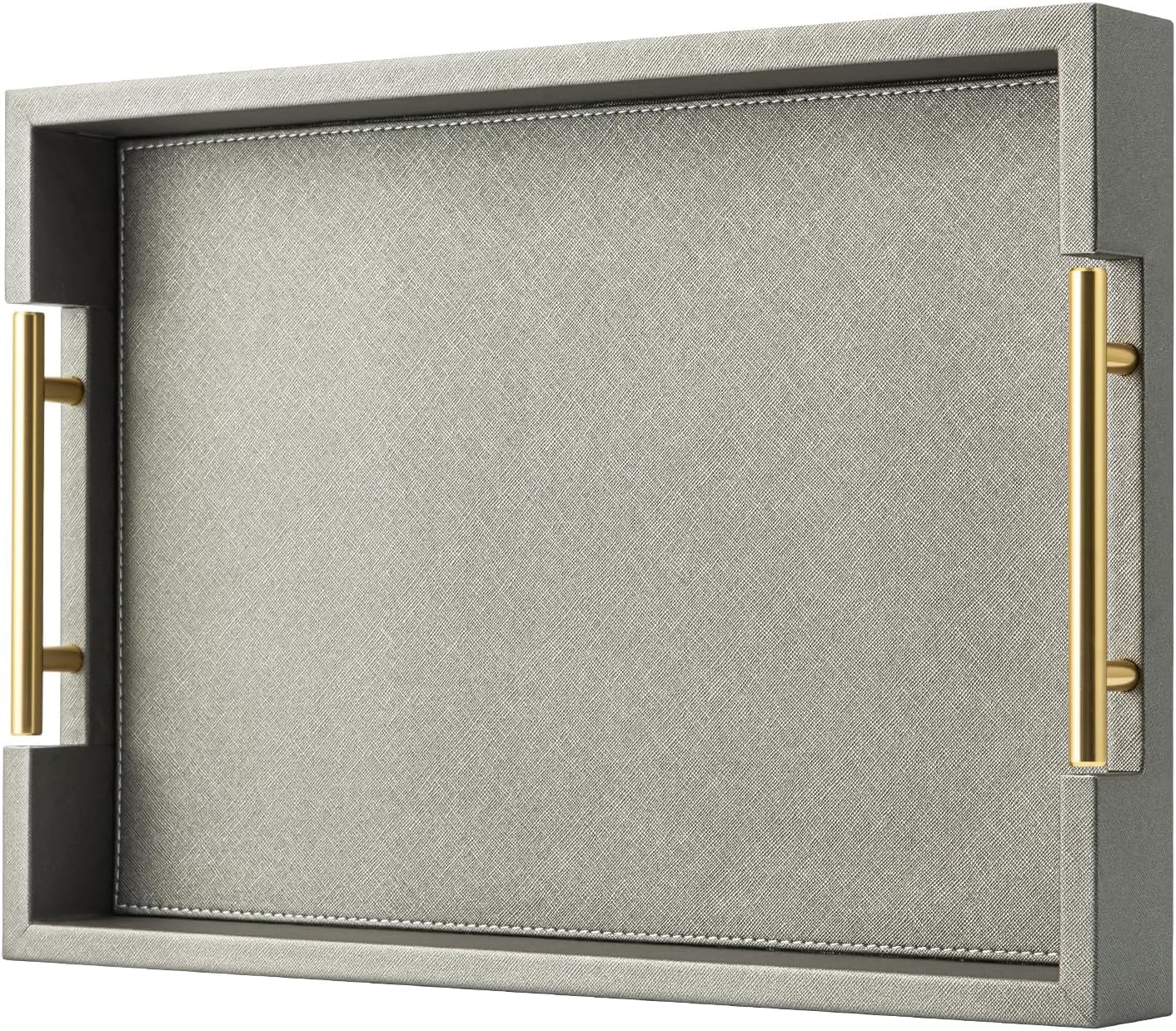 Large Ottoman Tray Gray Faux Leather Decorative Tray,Stylish Rectangle ...