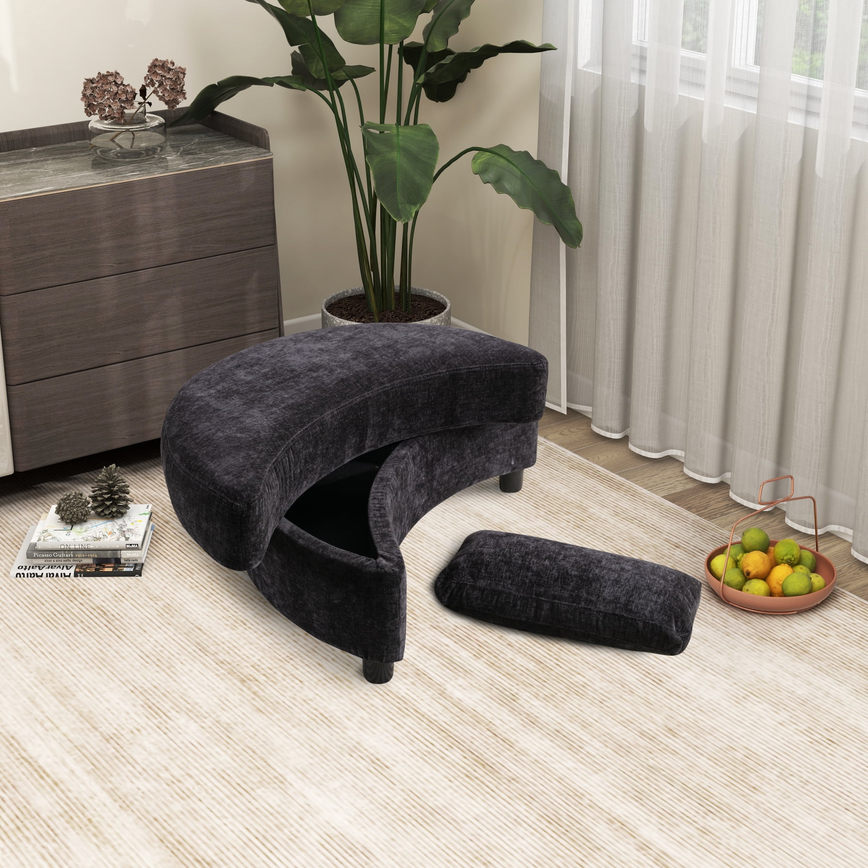 Large Ottoman Upholstered Storage Bench with Tray, Serve as Side Table ...