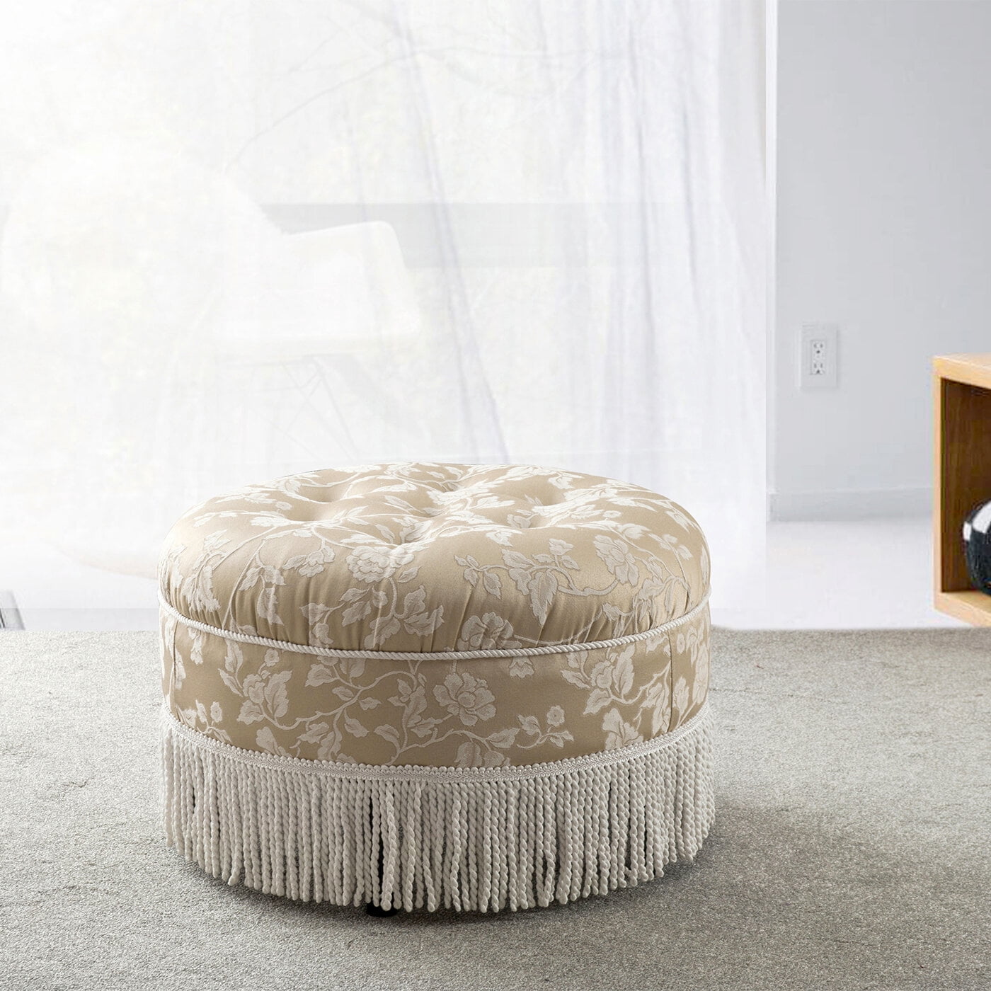 Large Ottomans, Yolanda 24" Round Upholstered Accent Ottoman, Champagne ...