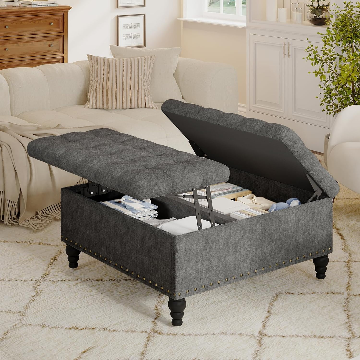 Large Ottomans with Storage, Lift-Top Coffee Table, Multi-Purpose ...
