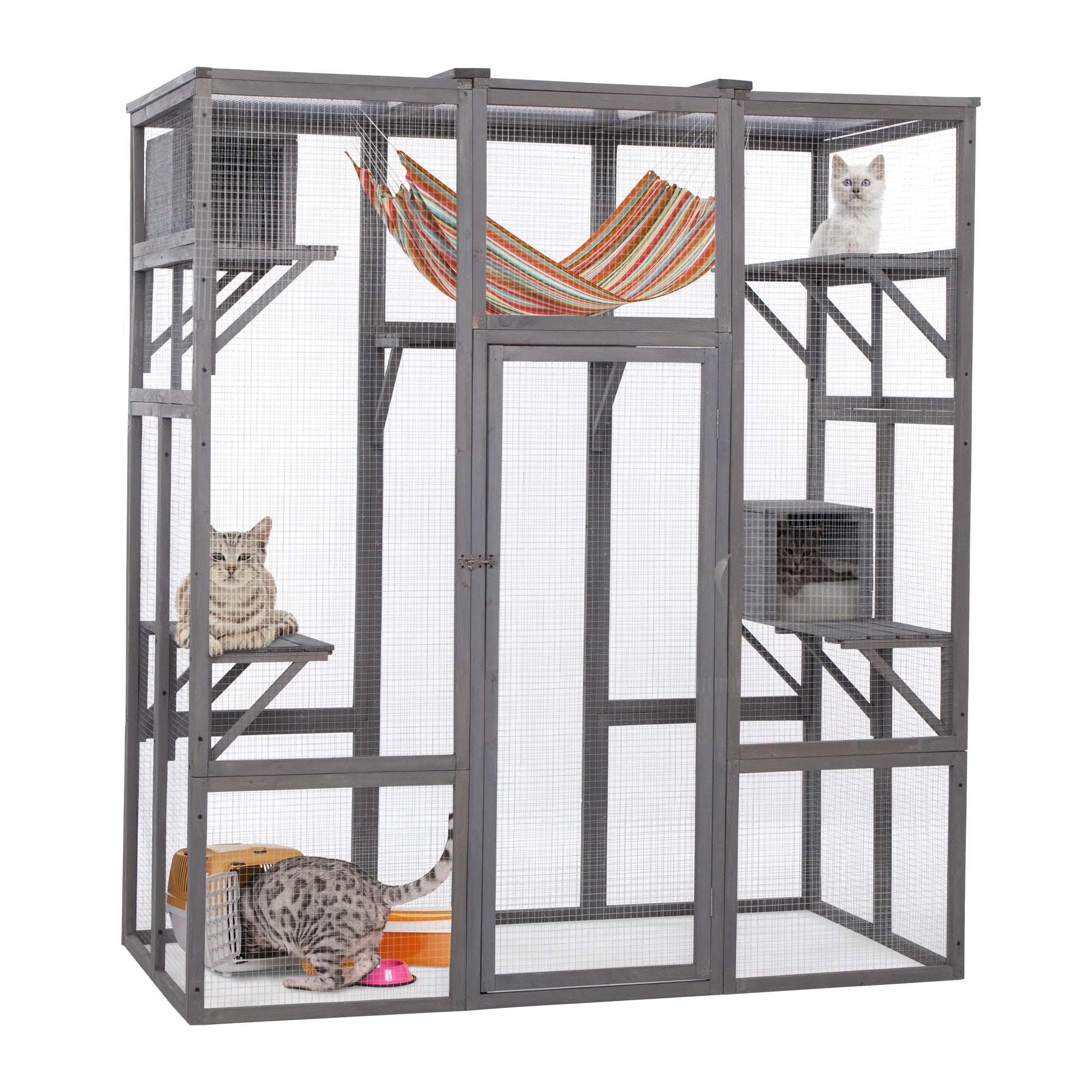 Large Outdoor Cat Enclosure, Wood Cat Cage with Sunlight Top Panel ...