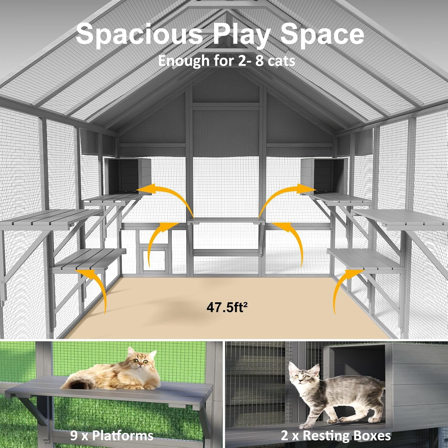 Large Outdoor Catio with Platforms, 2 Resting Boxes, 2 Bridges, Waterproof Canopy for Multiple ...
