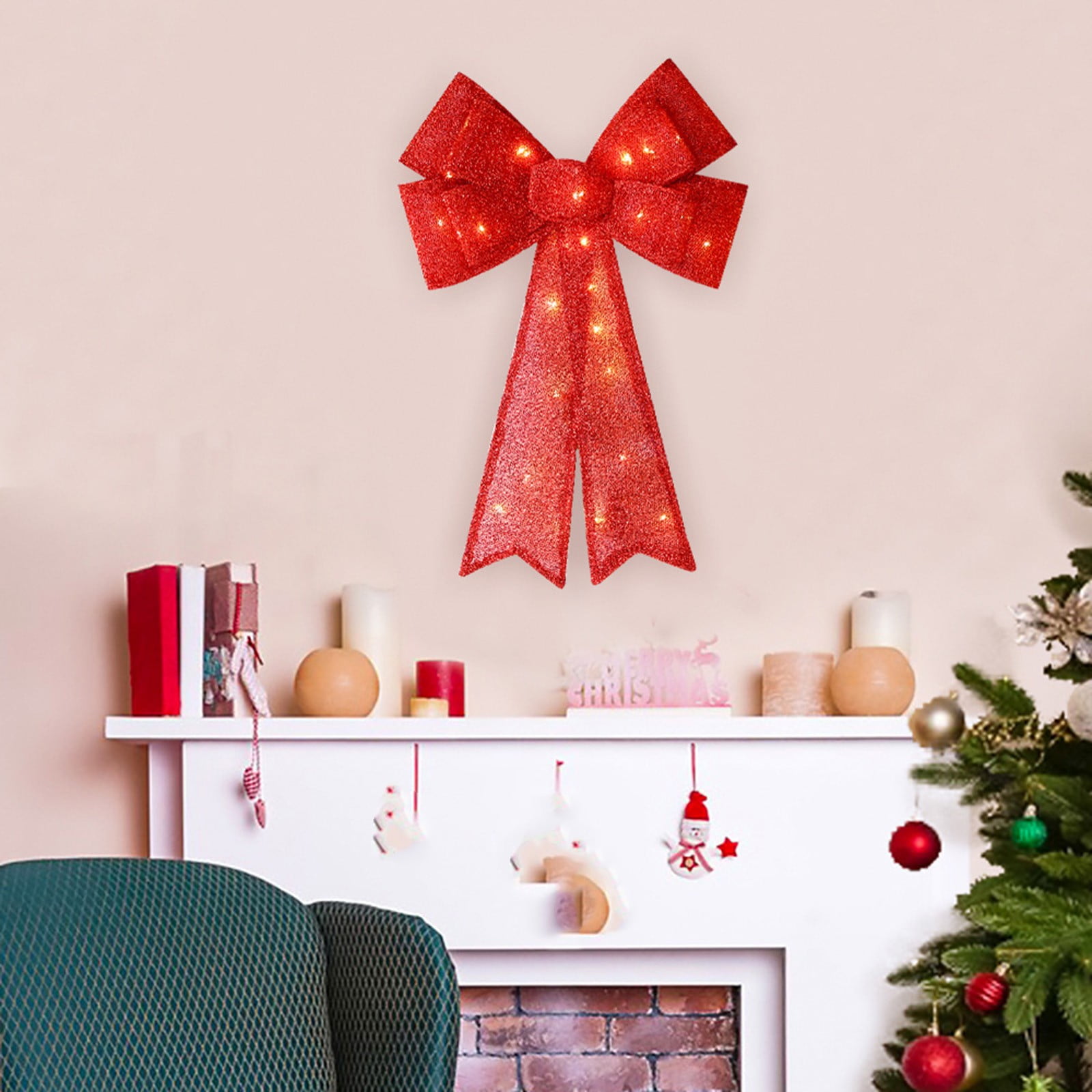 Large Outdoor Christmas Bows with LED Lights - Glitter Decorative Bows ...