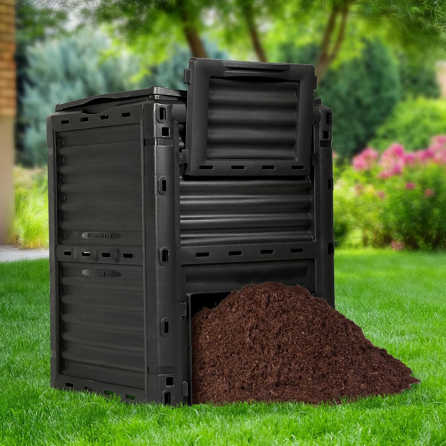 Large Outdoor Compost Bin,80 Gallon (300 L) Composter Bins with Snap-on ...