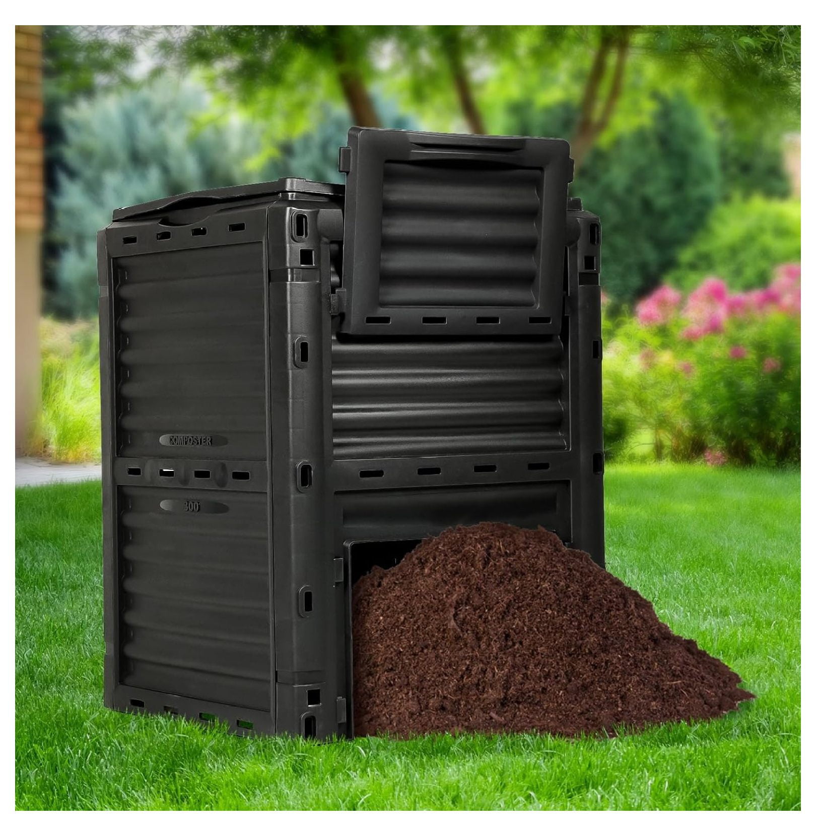 Large Outdoor Compost Bin,80 Gallon (300 L) Composter Bins with Snap-on ...