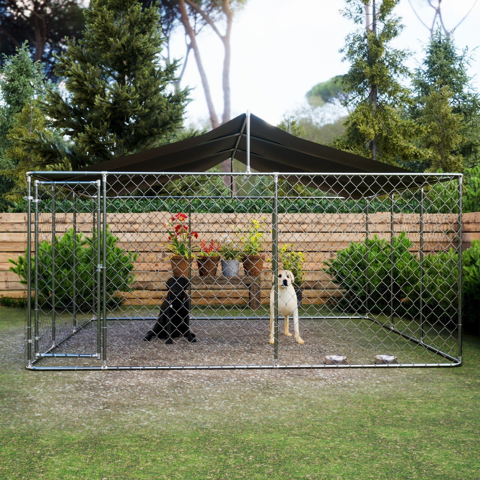 Large Outdoor Dog Kennel, Heavy Duty Galvanized Steel Dog Enclosure ...