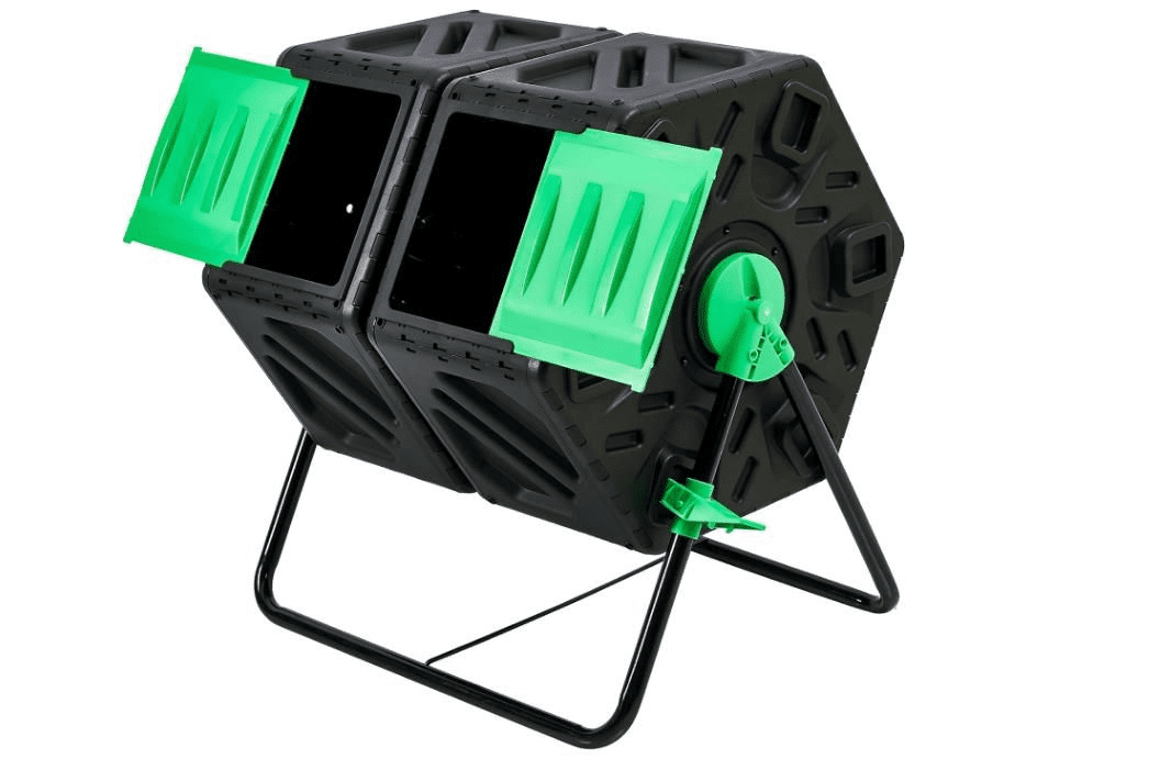 Large Outdoor Dual Chamber Compost Bin, 37 Gallon Rotating Composter ...