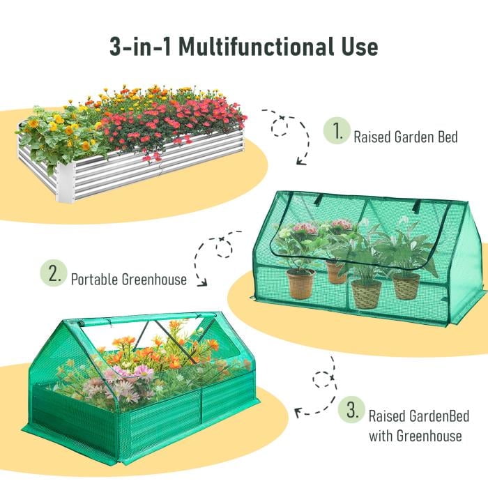 Large Outdoor Garden Bed with PE Cover, Galvanized Metal Frame ...