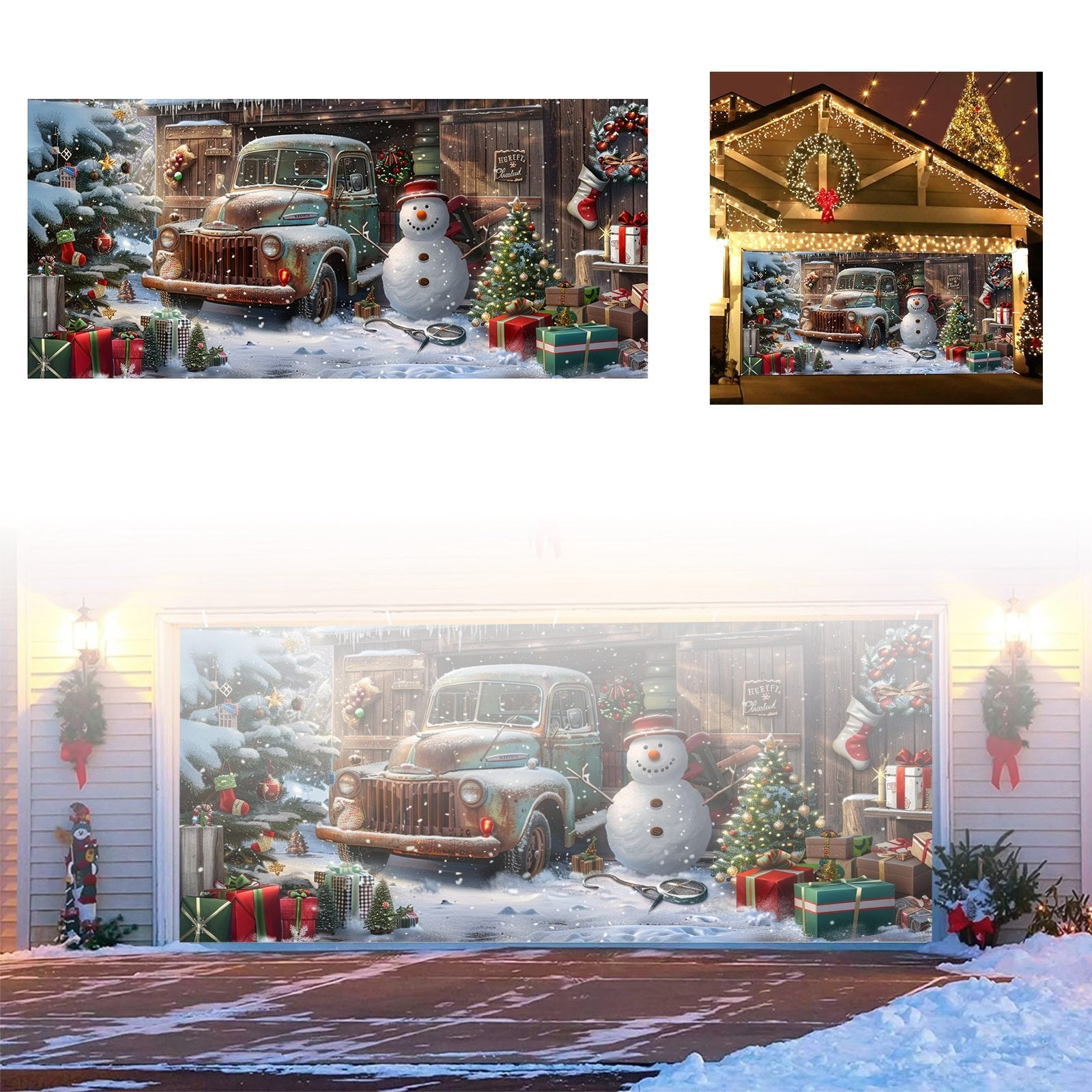 Large Outdoor Jolly Snowman Banner for Garage Door - Festive Holiday ...