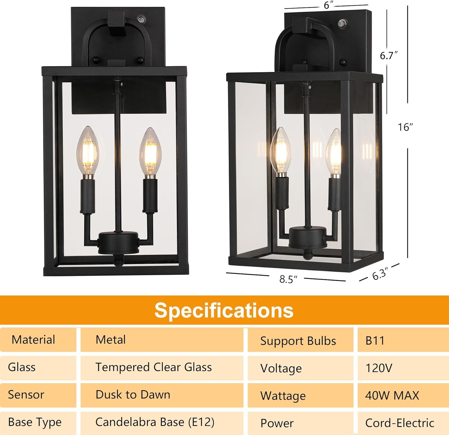 Large Outdoor Light Fixutre 2-Light, Dusk to Outdoor Lighting Farmhouse ...